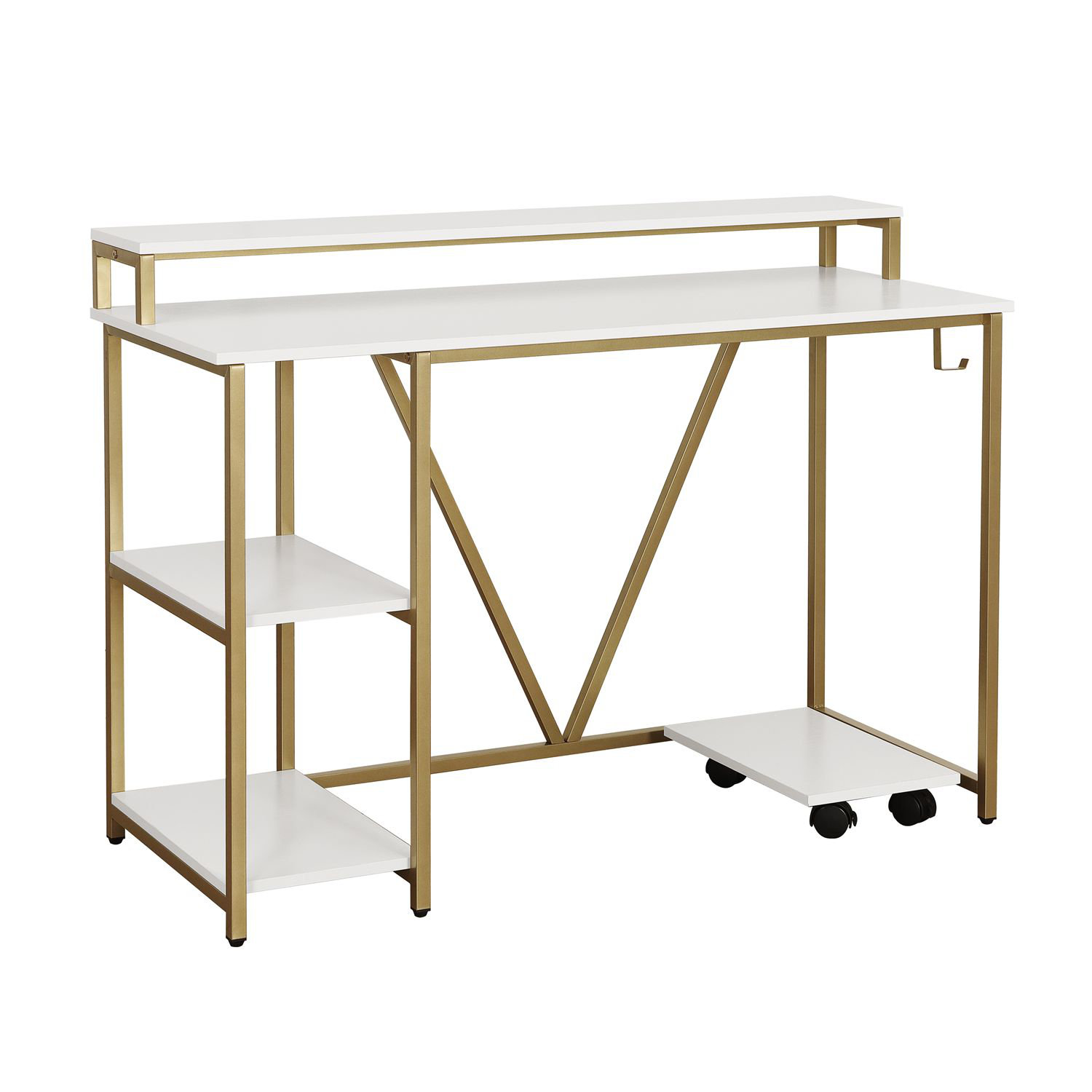 17 Stories Techni Mobili Industrial Writing Desk, Gold | Wayfair
