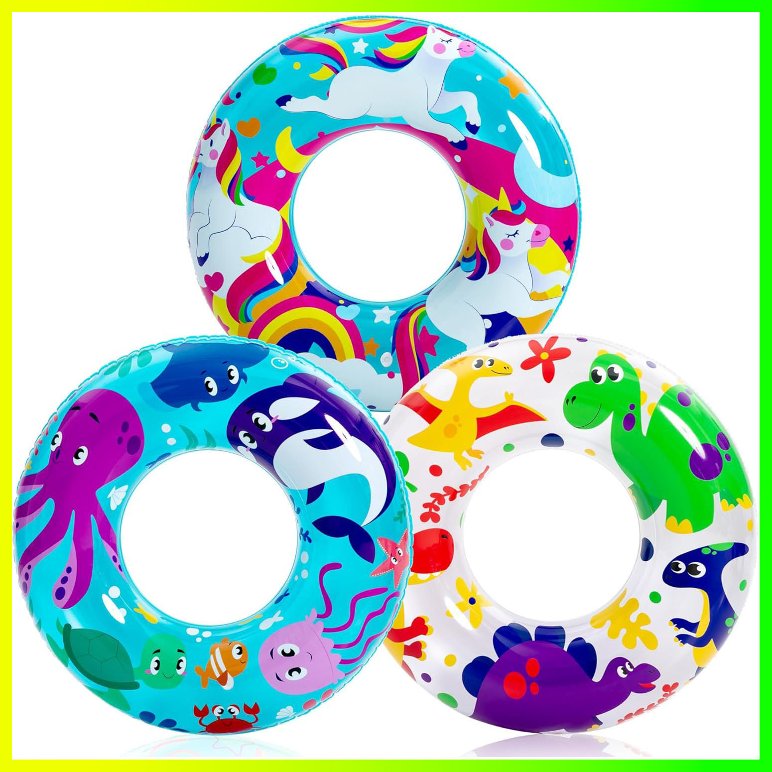 ABIXOL 3-Pack Inflatable Swim Tube Rafts - Vibrant Dinosaur Pattern ...