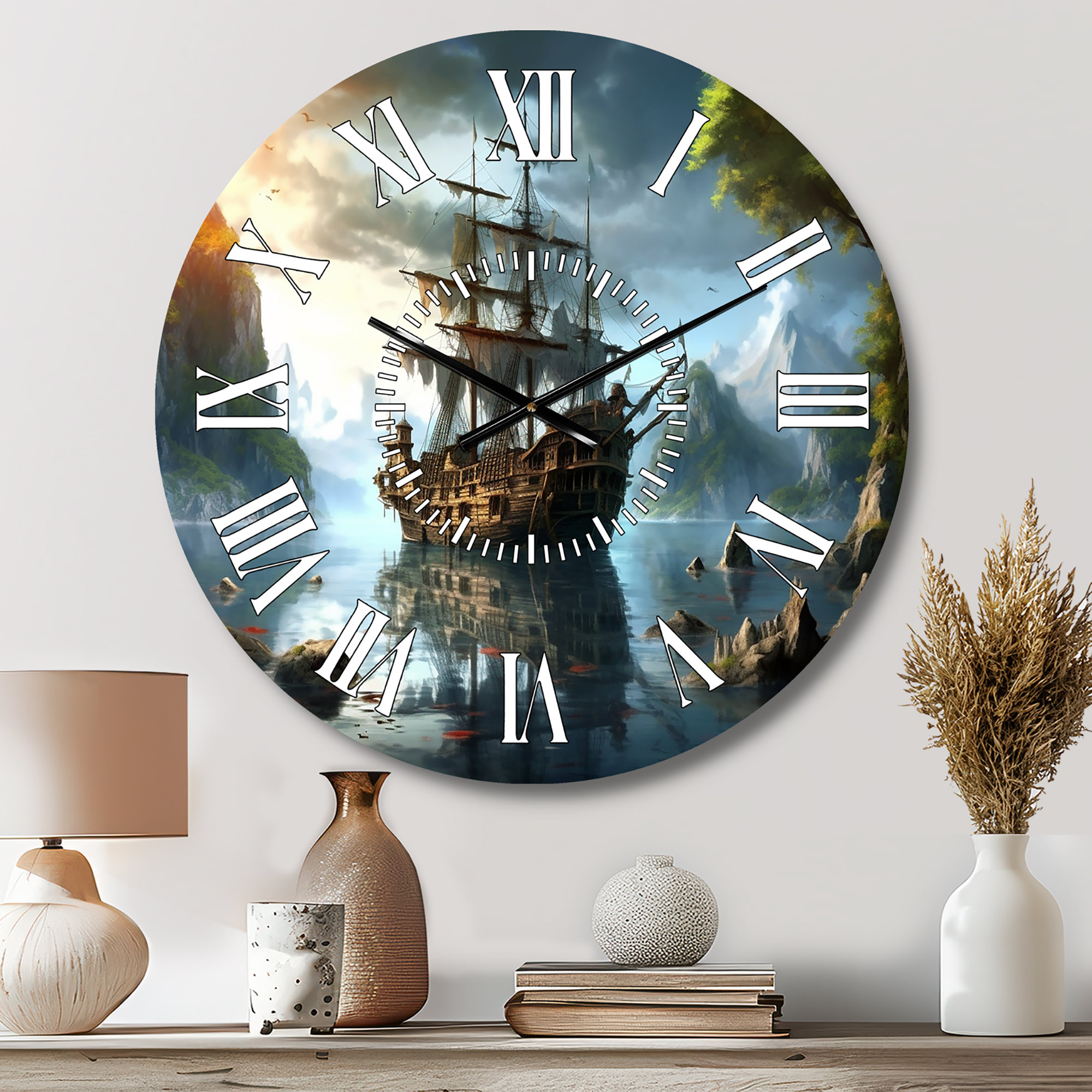 East Urban Home Pirate Ship At Sea - Pirate Face Wall Clock | Wayfair