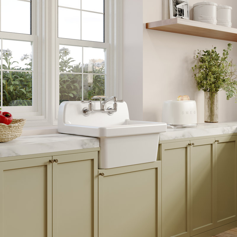 Ellai White Ceramic Utility Sink 24" x 19" x 16.5" Wall Mounted Laundry ...