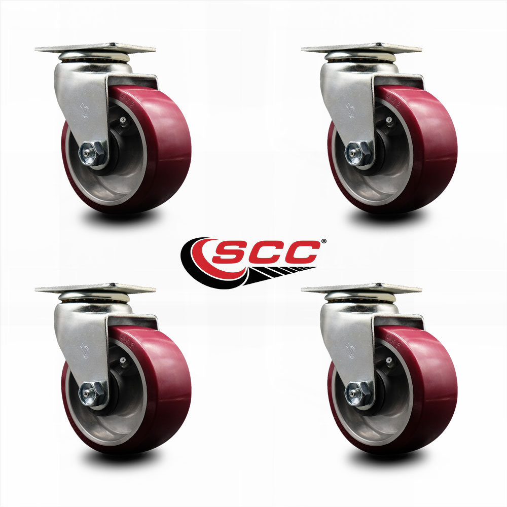 Service Caster 4 Inch Poly on Aluminum Wheel Swivel Caster Set with ...