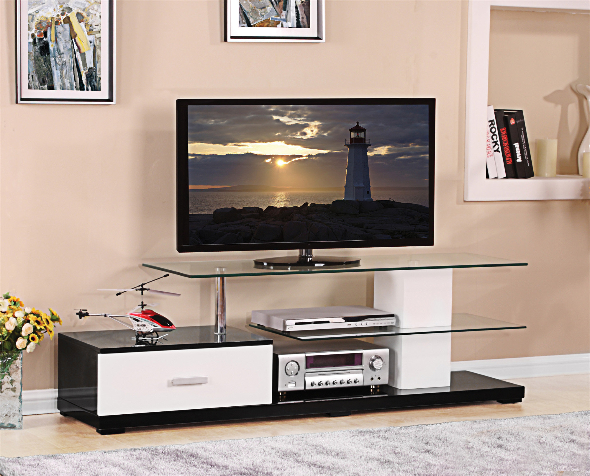 Ivy Bronx Ivana White & Black Finish TV Stand | Wayfair