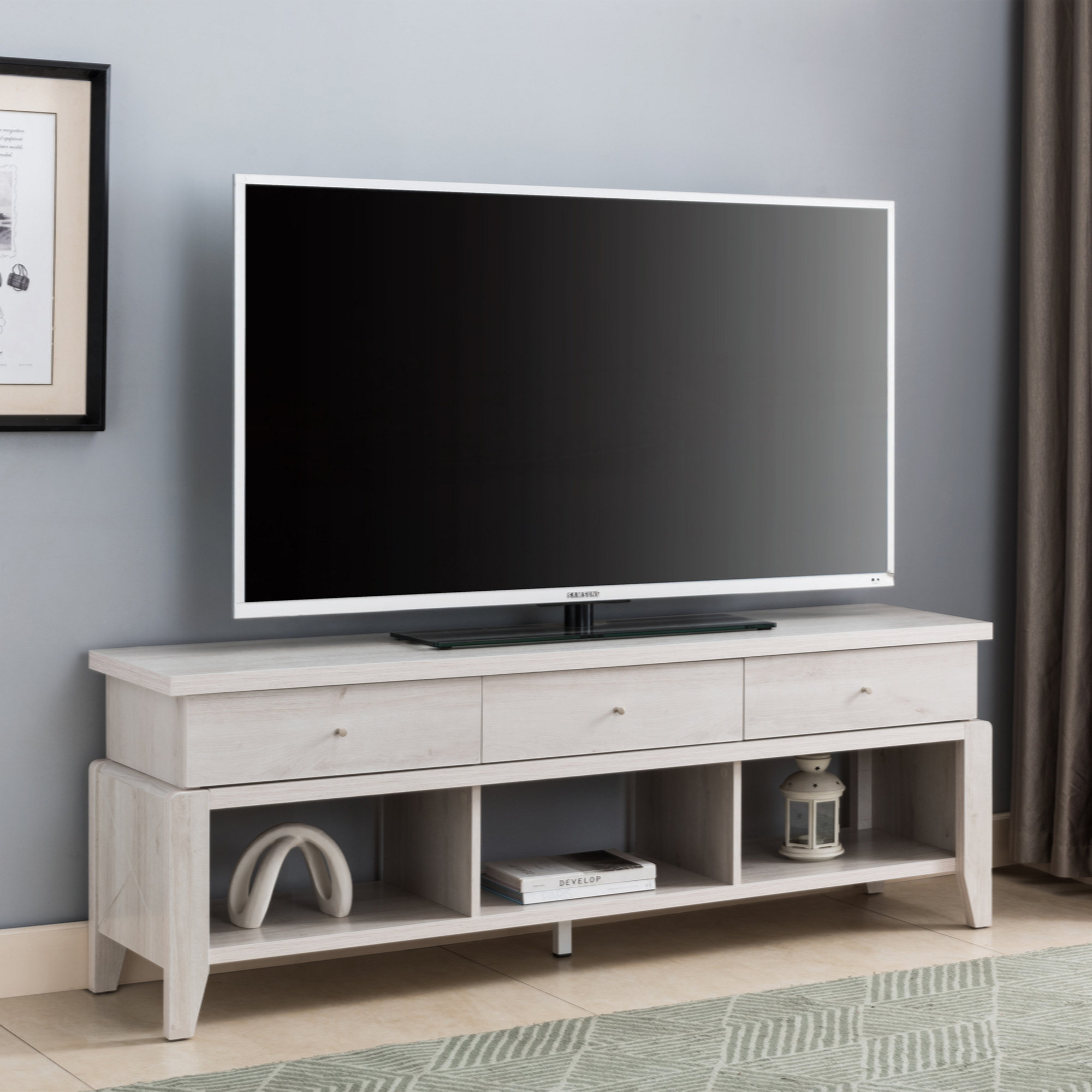 Ophelia & Co. Elegant White Oak TV Stand With Three Drawers And Three ...