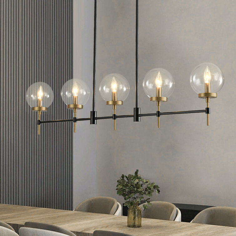 George Oliver Mid-Century 5-Light Clear Glass Linear Chandelier | Wayfair
