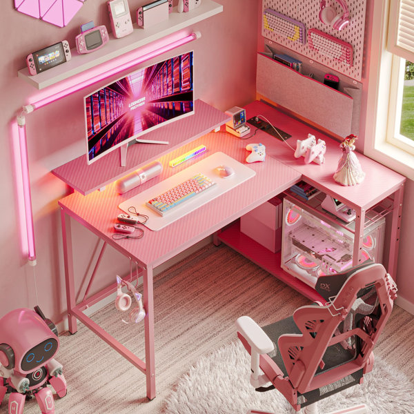 Metro Lane L-Shaped Desk With Power Sockets And LED Light, Reversible ...