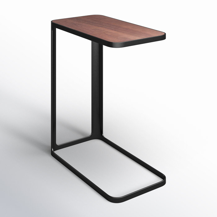 Small Metal And Wood Bedside Compact Side Table - Narrow C Shaped Slim ...