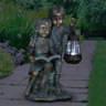 Exhart Solar Antique Innocence Faux Bronze Boy and Girl Statue, 9 by 15 ...