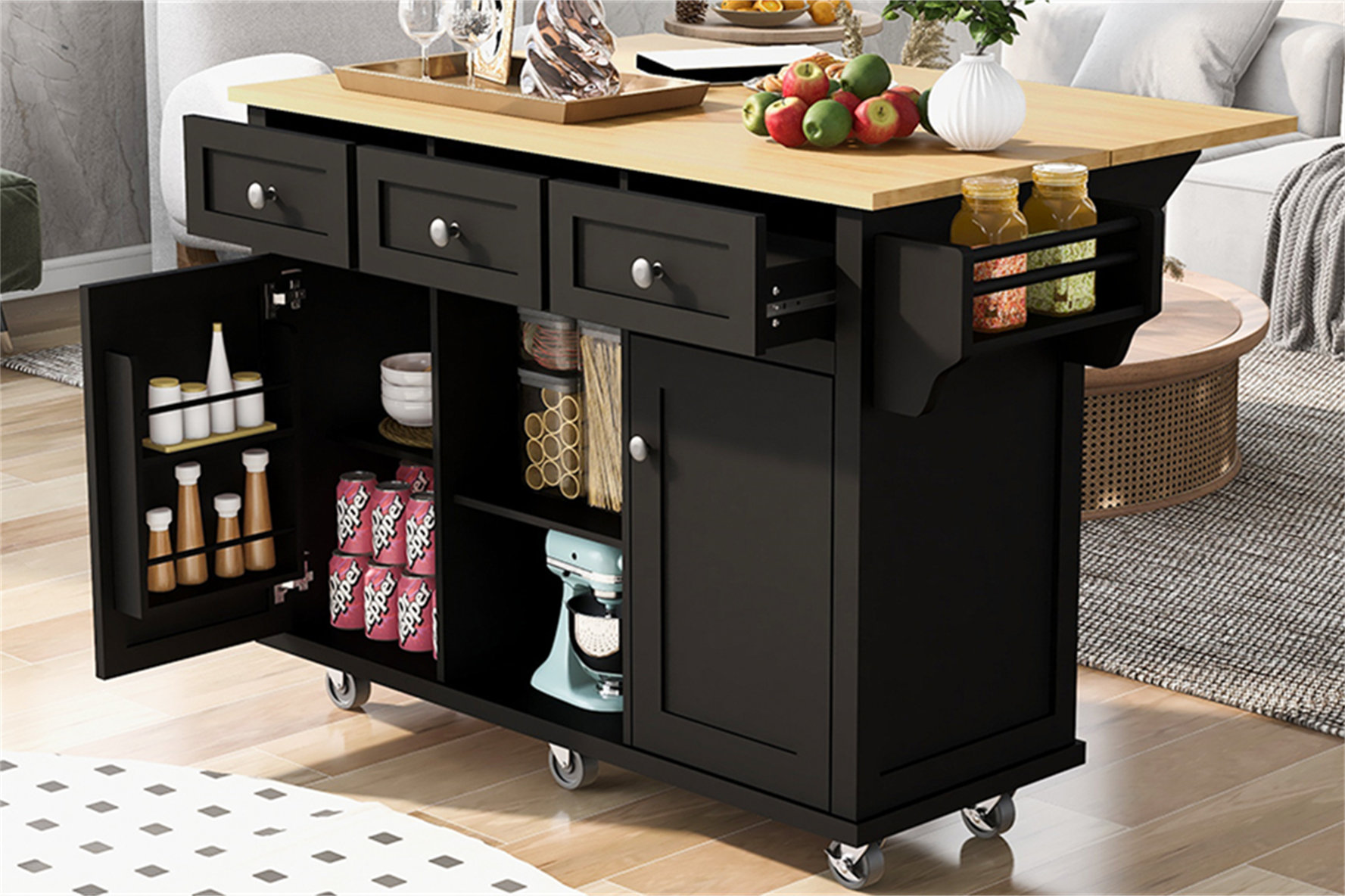 Lark Manor 53"W Kitchen Island With Drop Leaf, Drawers And Internal ...