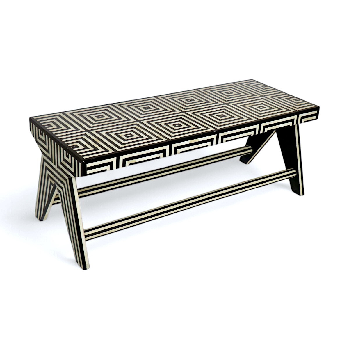 Hokku Designs GEOMETRIC PATTERNED BONE INLAY BENCH | Wayfair