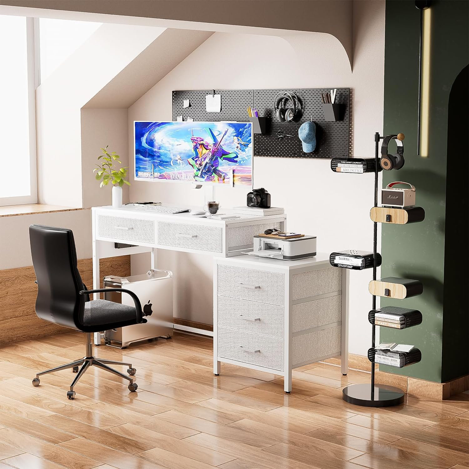 Inbox Zero Reversible Computer Desk With 5 Drawers, Sturdy Office Desk ...