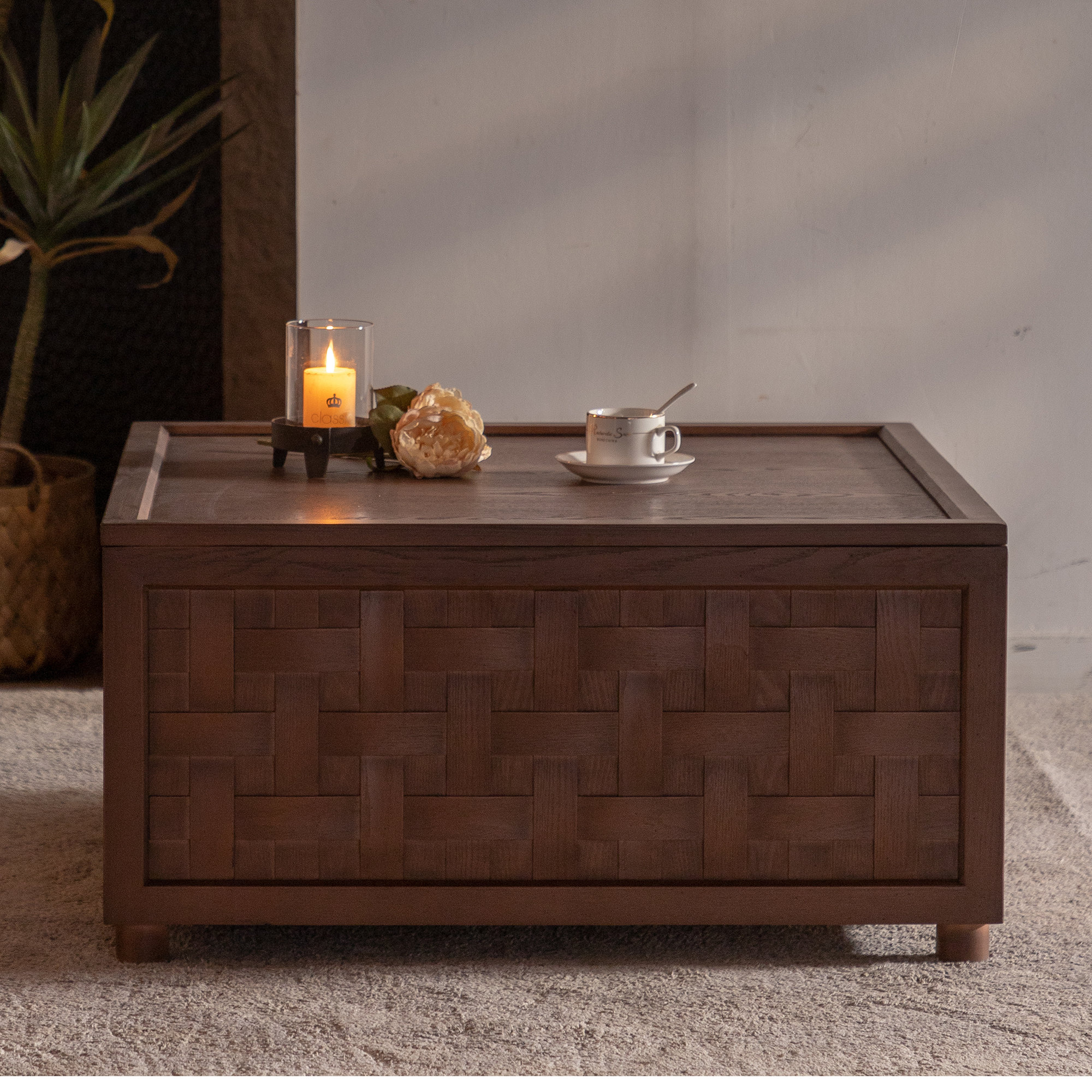 Gracie Oaks Solid Wood Square Storage Coffee Table With Hidden Storage ...