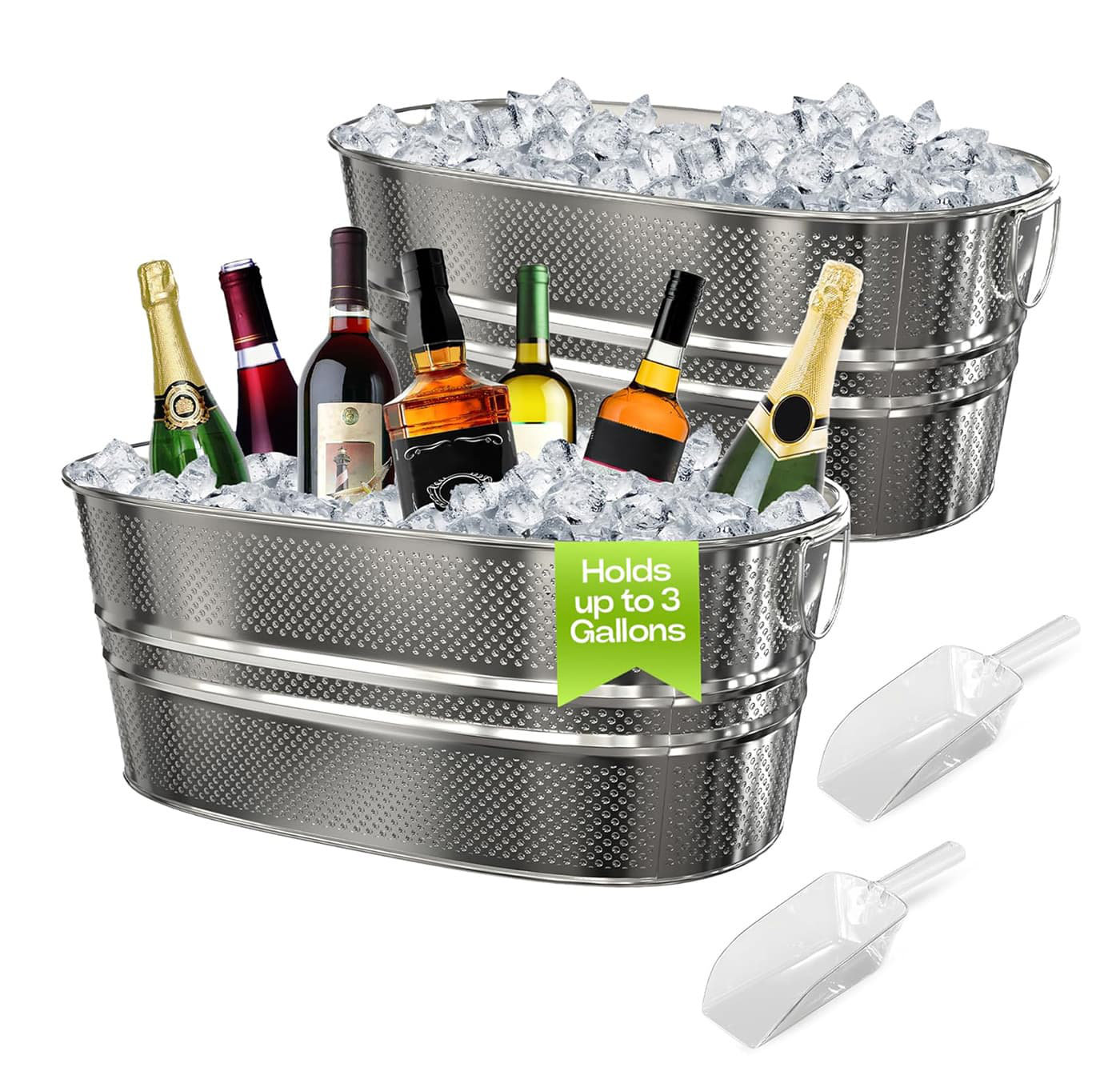 17 Stories Set of 2 Galvanized Metal Ice Buckets (2.4 Gallon Each) with ...