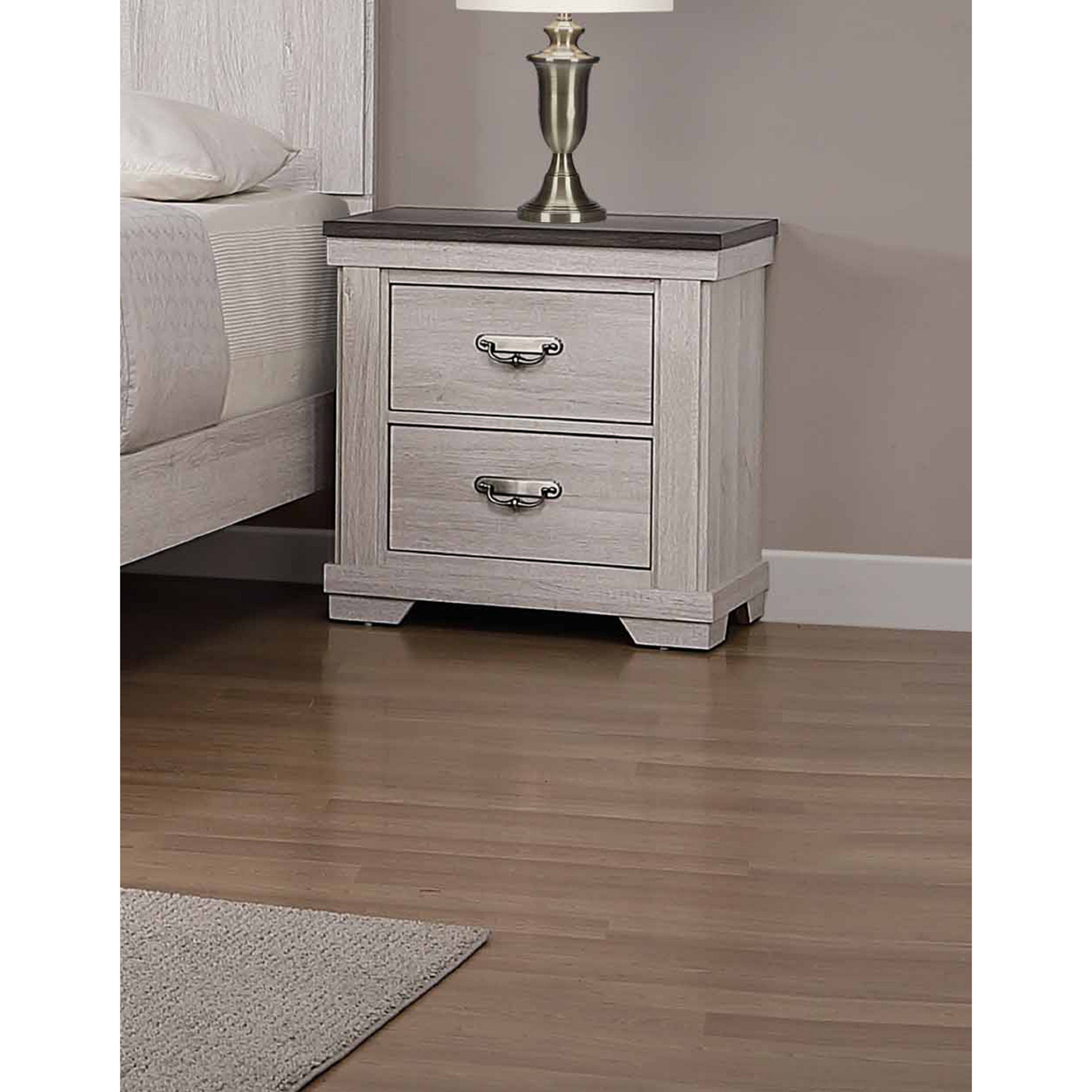 Gracie Oaks Farmhouse Style Two Drawer Night Stand Nightstand End Table ...