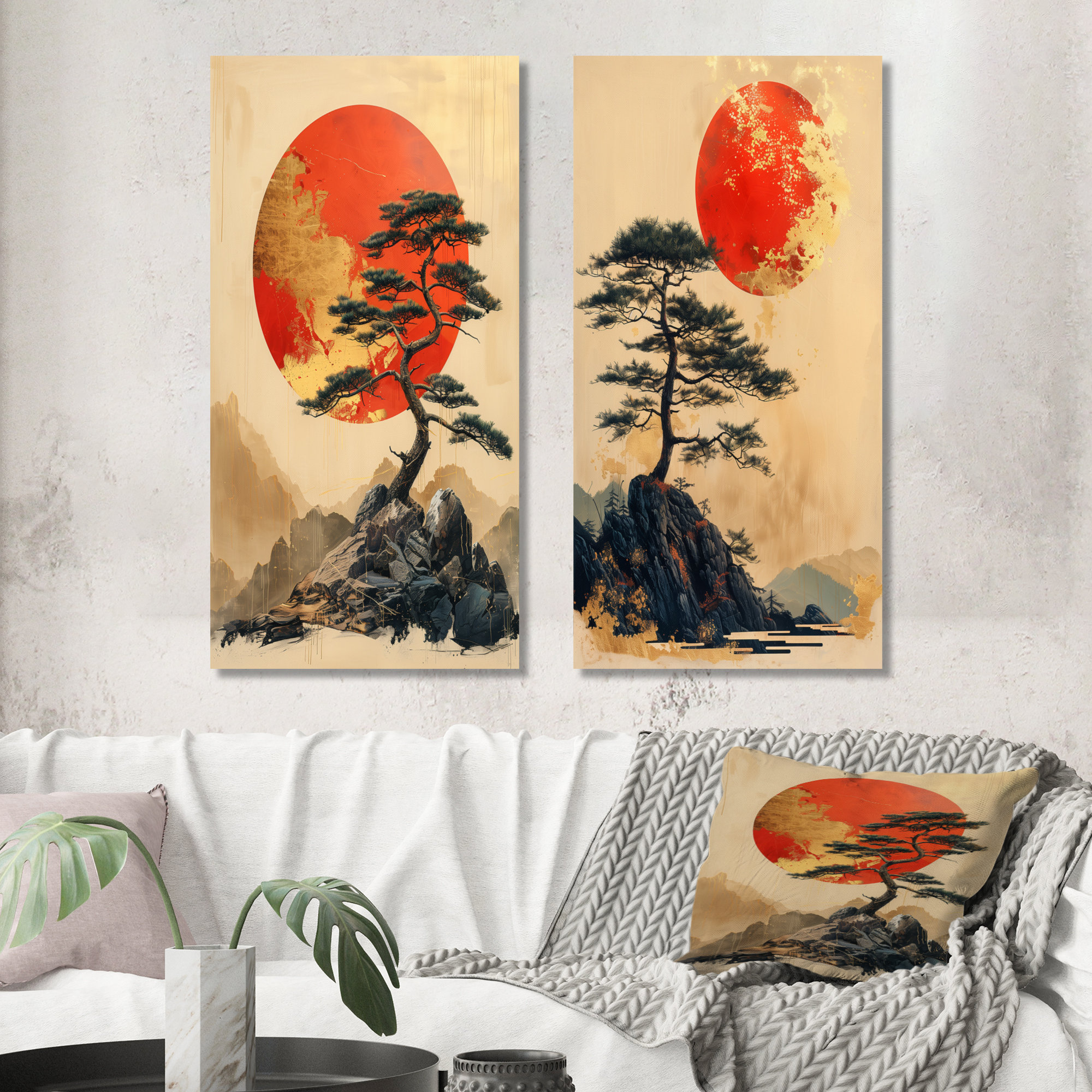 Millwood Pines Gold Orange Japan Bonsai Sunset I - Japan Wall Art 2 ...