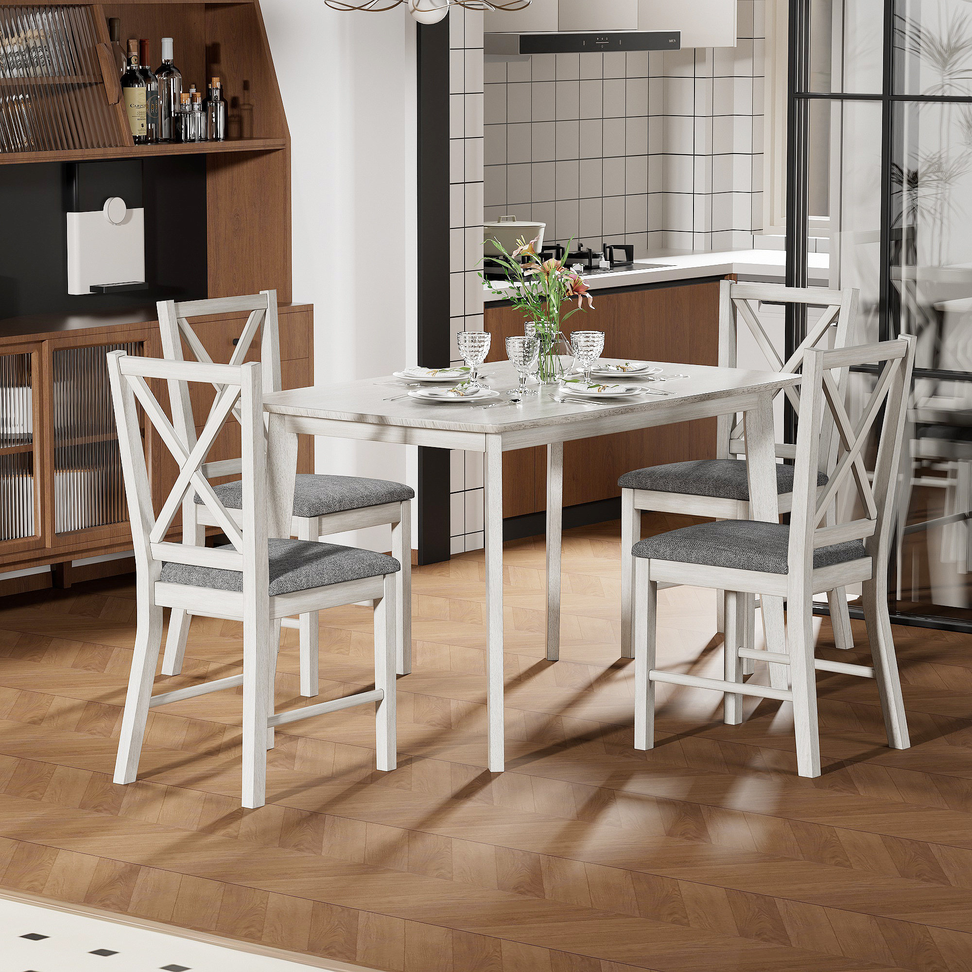 Gracie Oaks Ecker 7-Piece Solid Wood Dining Table Set For 6-8 People,55 ...