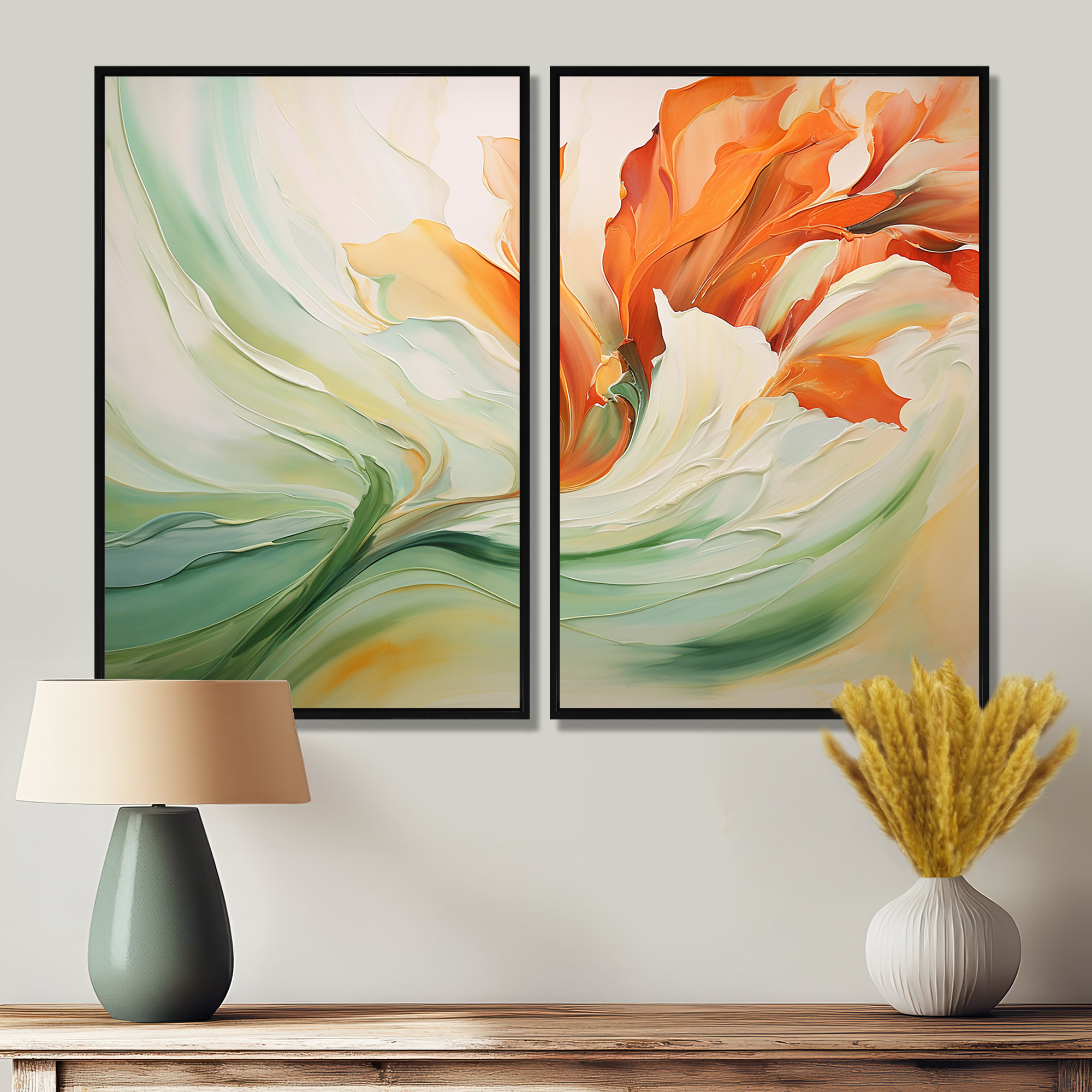 Ivy Bronx Green Flowing Petals - Large Abstract Botanicals Canvas Wall ...