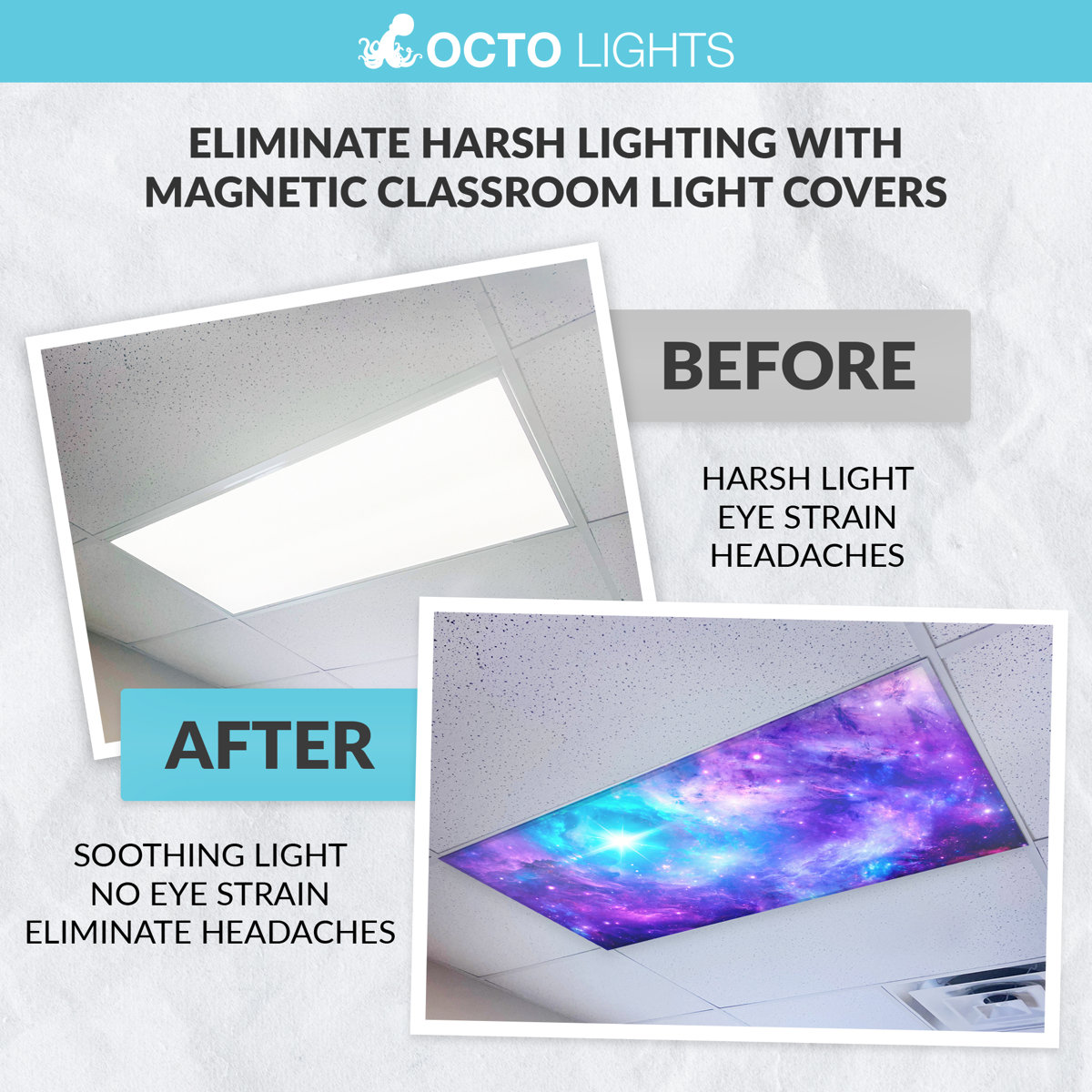 Octo Lights Astronomy - Magnetic Fluorescent Light Cover for Ceiling ...