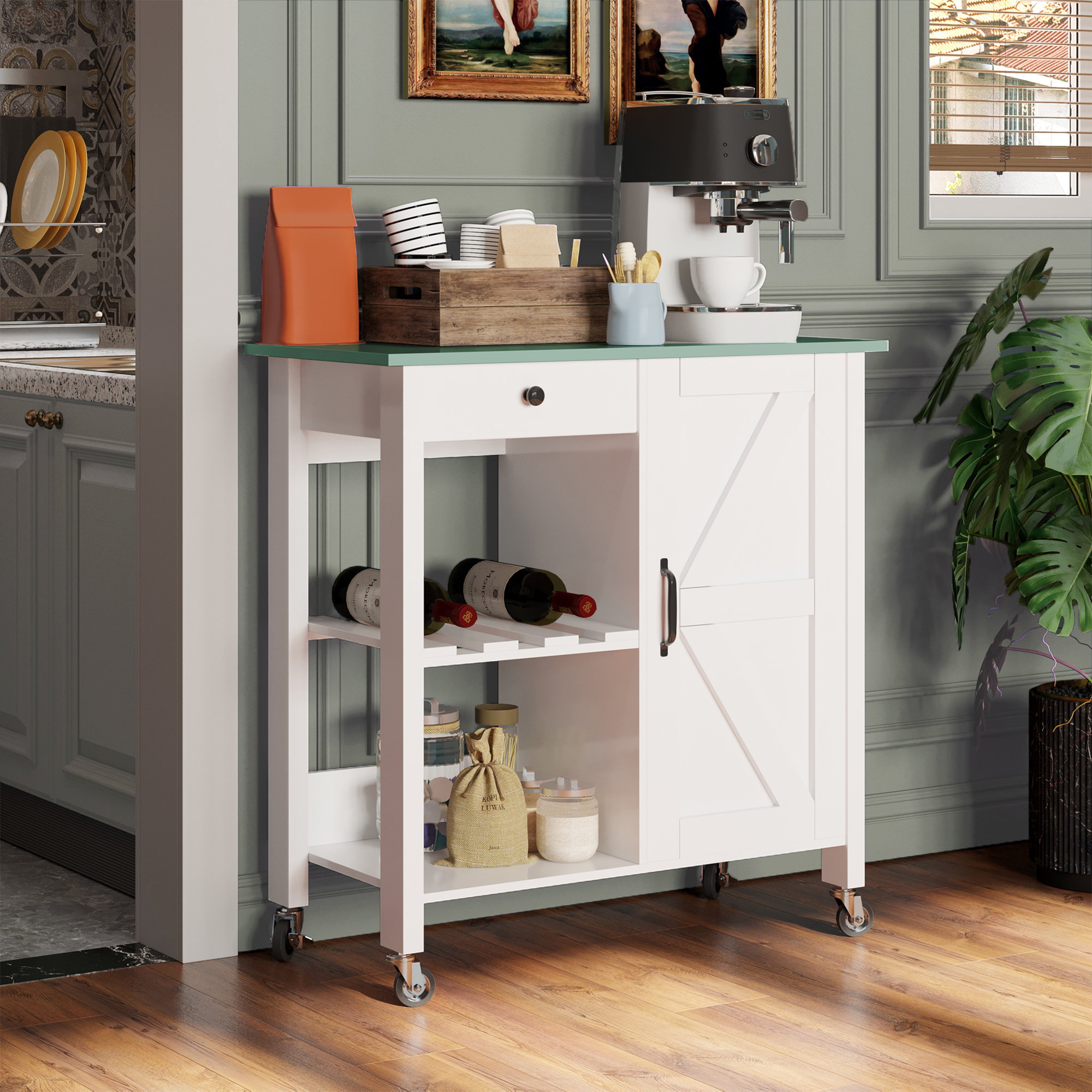 Winston Porter Jontarius 31.5'' Wide Rolling Kitchen Island with Table ...