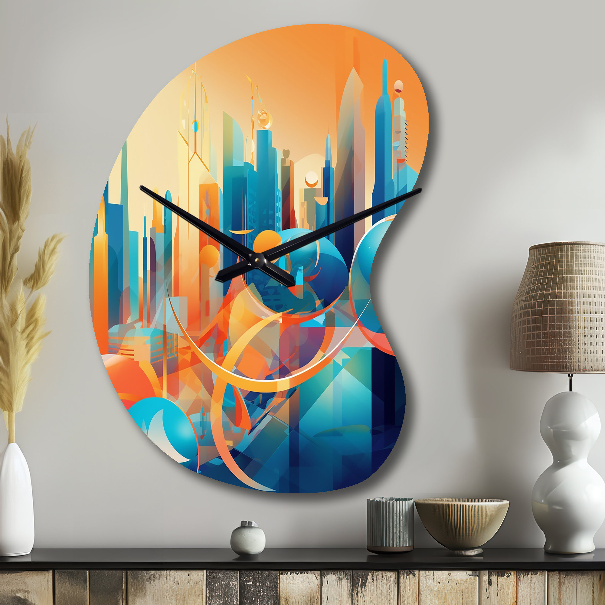 Design Art Blue And Orange Retro Radiance I - Boom Shape Unique City ...