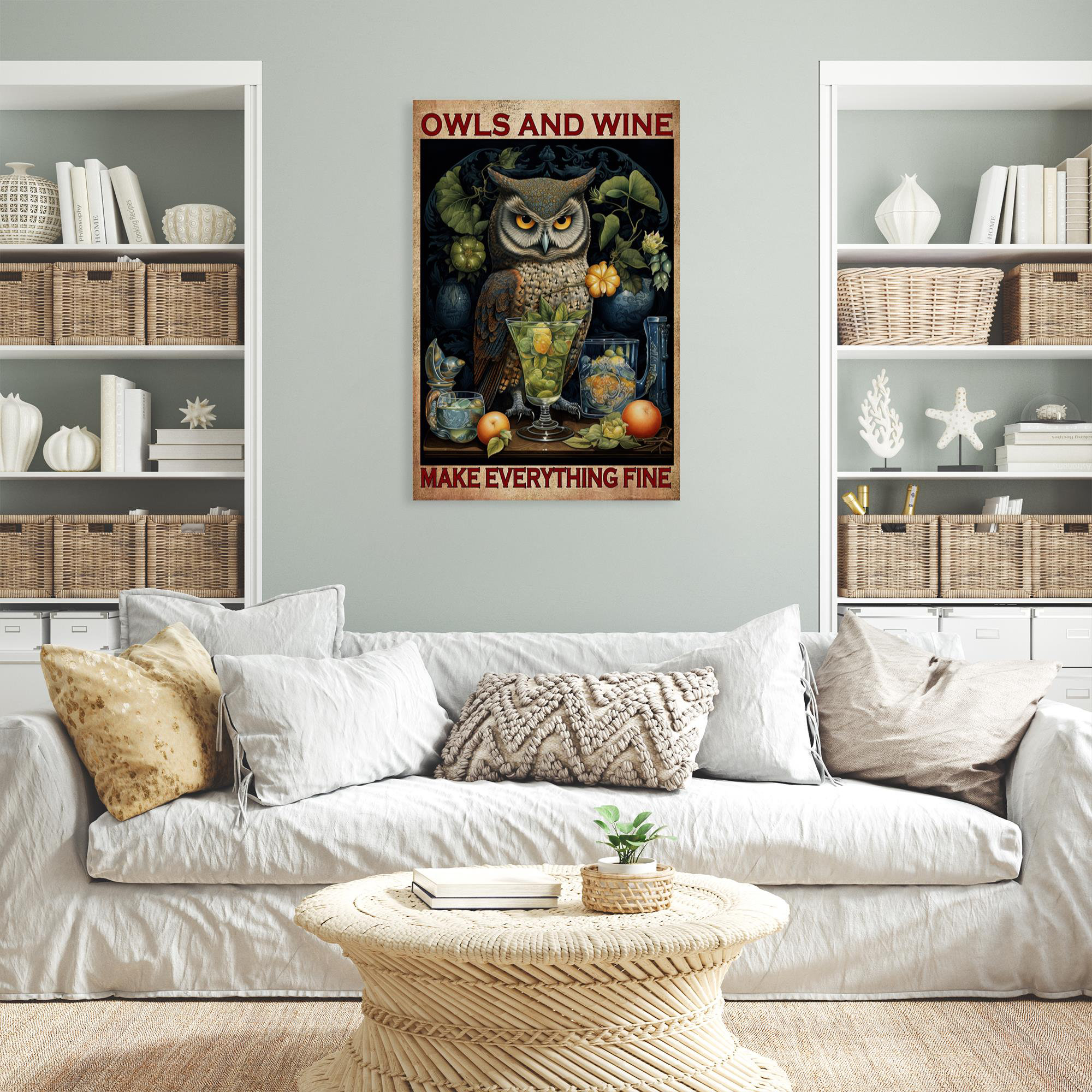 Trinx Owls And Wine - 1 Piece Rectangle Graphic Art Prin Owls And Wine ...