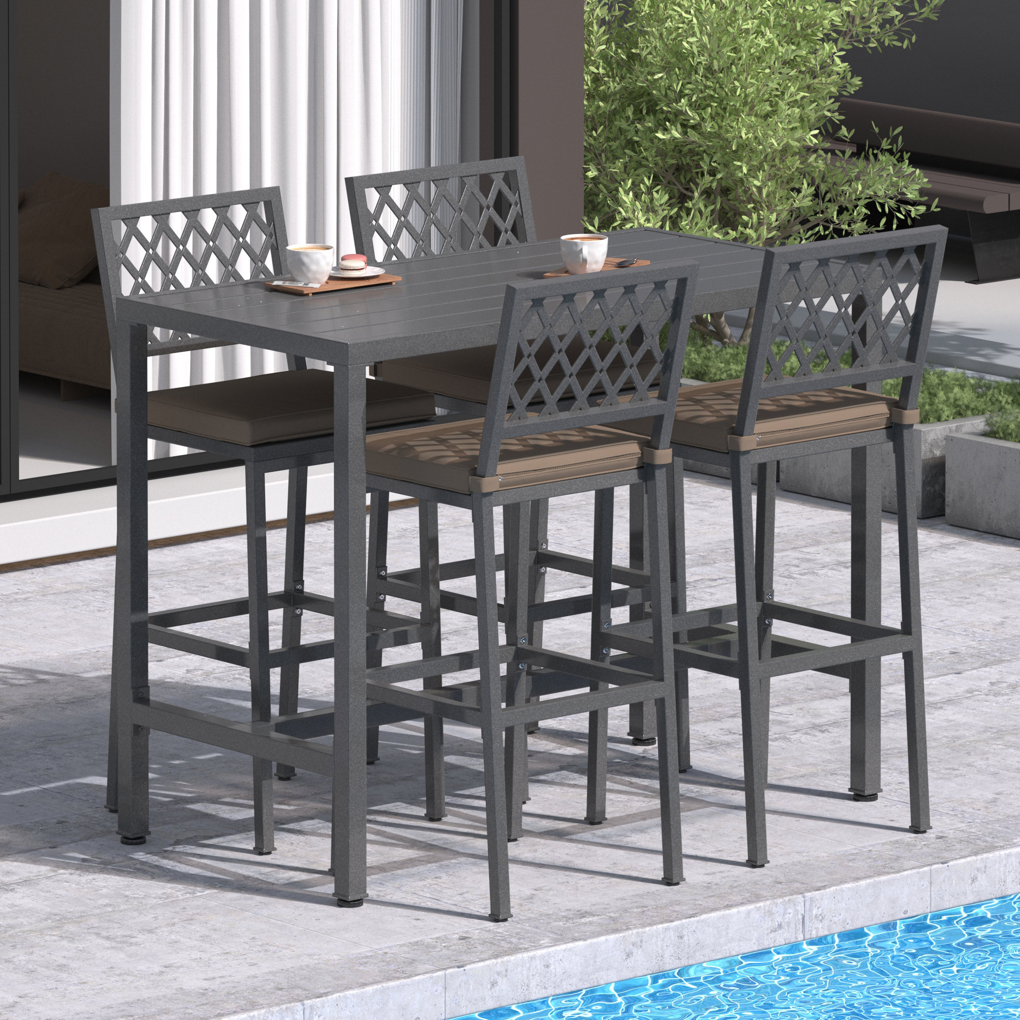 17 Stories Hannatou Rectangular 4 - Person 24'' L Outdoor Dining Set ...