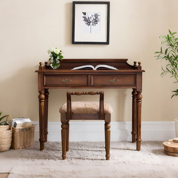 Alcott Hill® Brown Retro Rectangle Solid Wood Writing Desk And Chair ...