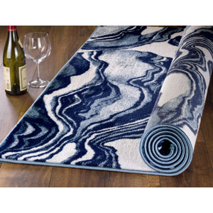 Wrought Studio Cretys Performance Navy Blue/Cream Rug & Reviews | Wayfair