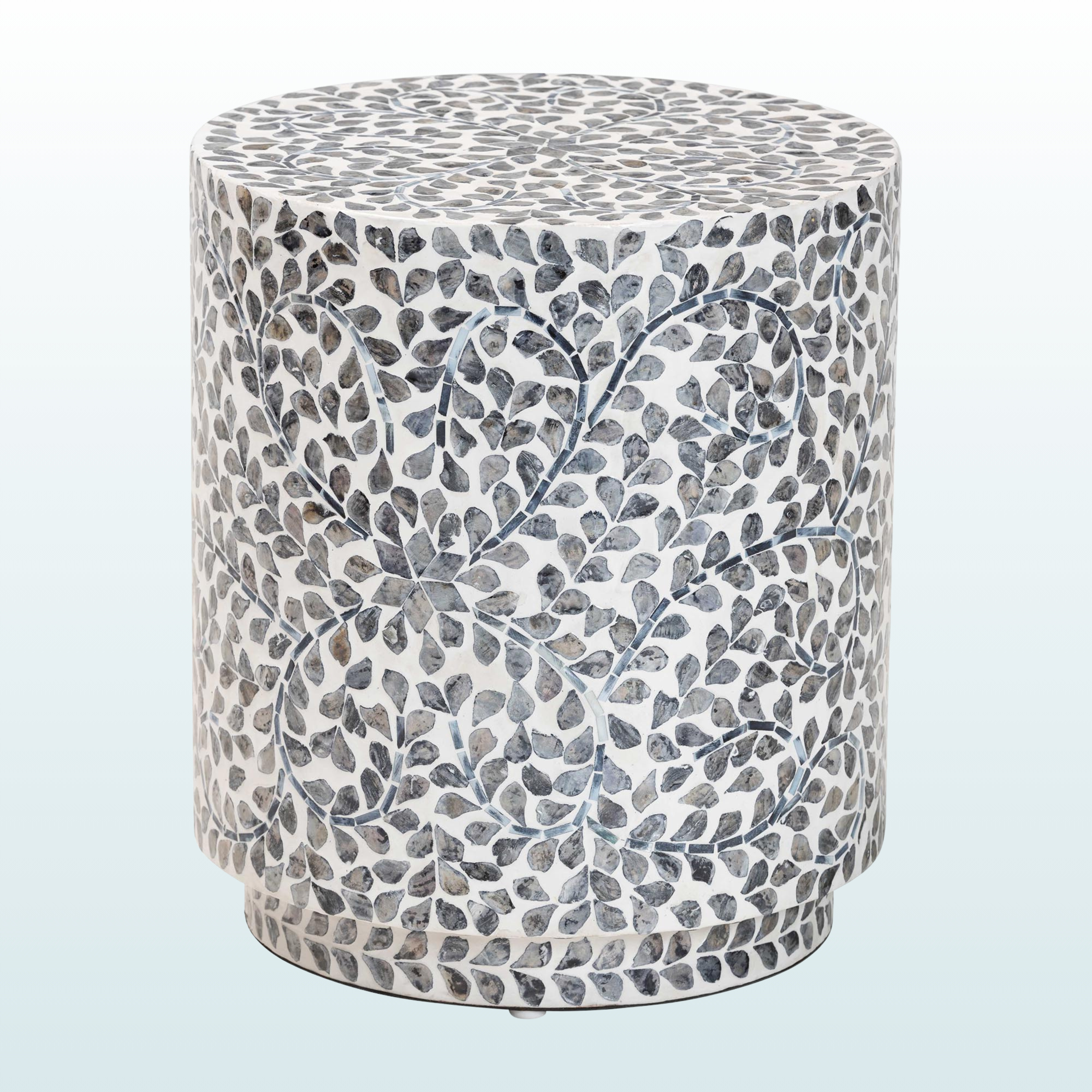 Lark Manor Rakoma Ottoman Footstool in Black and White Mother of Pearl ...