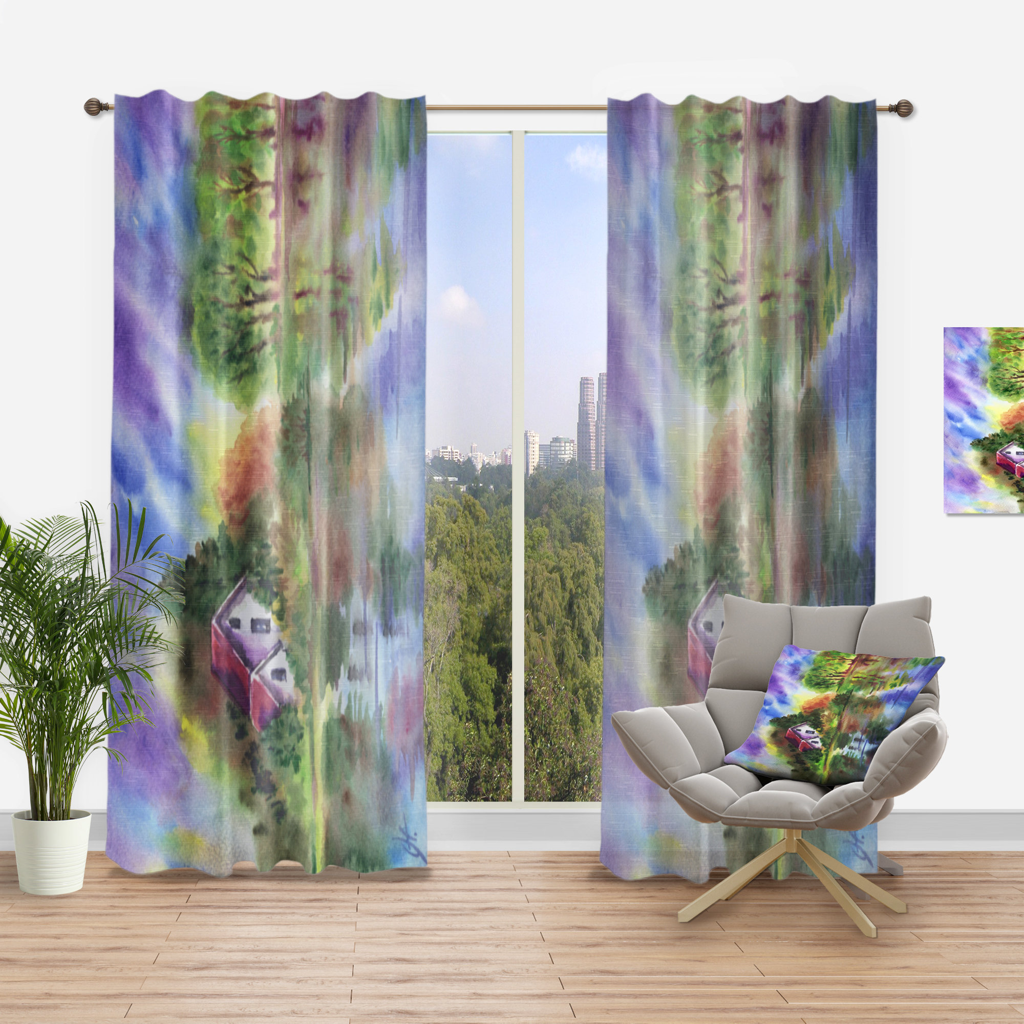 Design Art Linen Abstract Semi-Sheer Thermal Rod Pocket Single Curtain ...