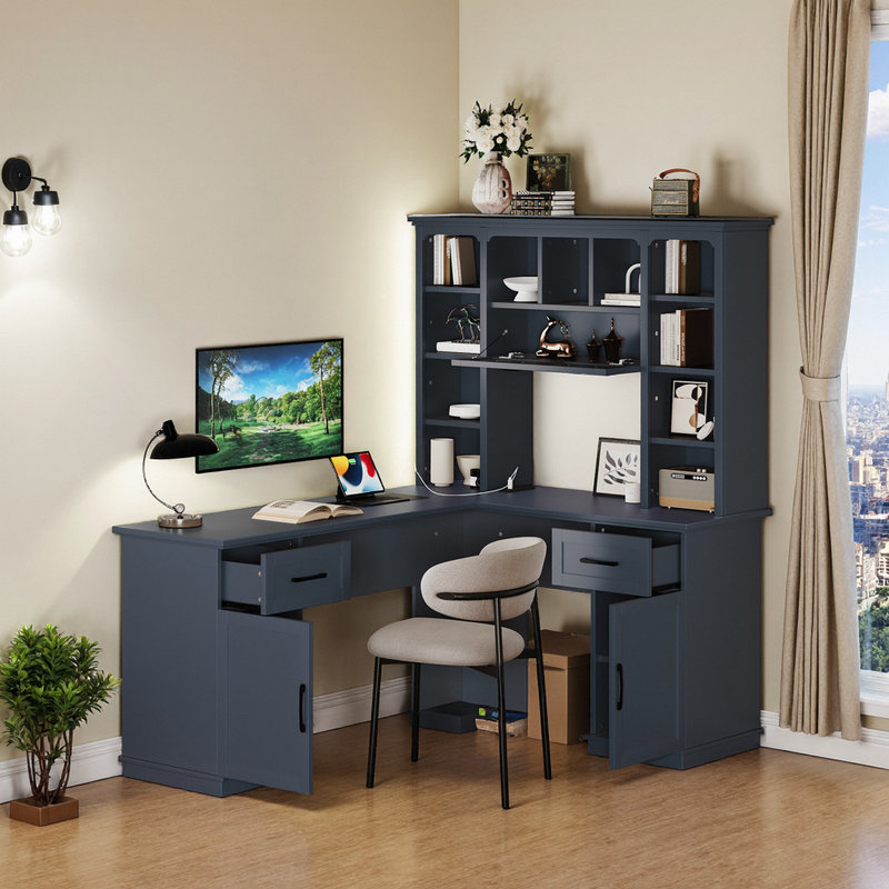 One Allium Way® Large L-Shaped Desk with Integrated Storage & Power ...