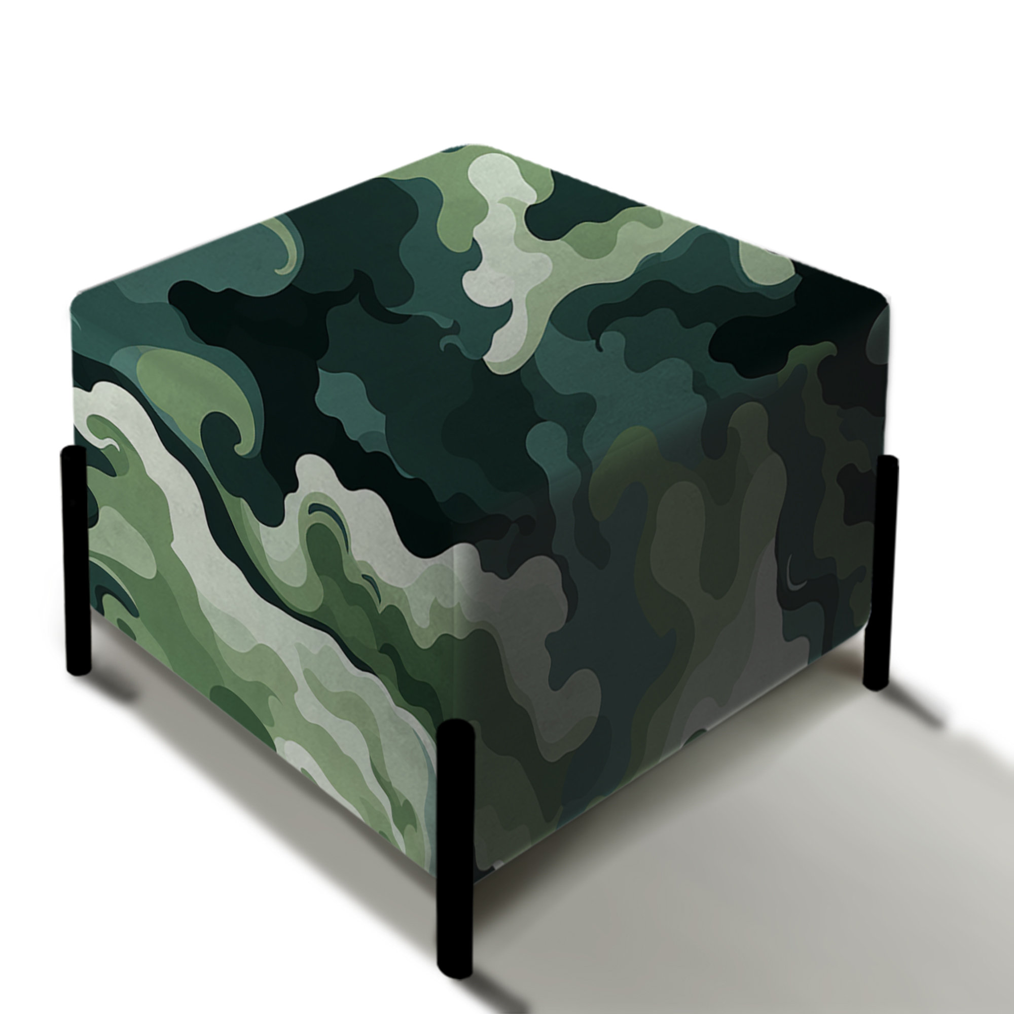 Design Art Green Nomad Camo Elegance - Camouflage Square Ottoman | Wayfair