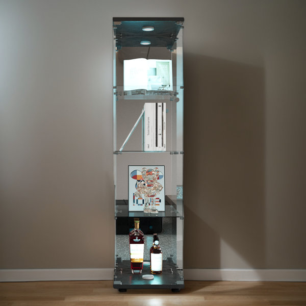 Wrought Studio™ 4-Layer Display Cabinet Modern Glass Showcase With LED ...