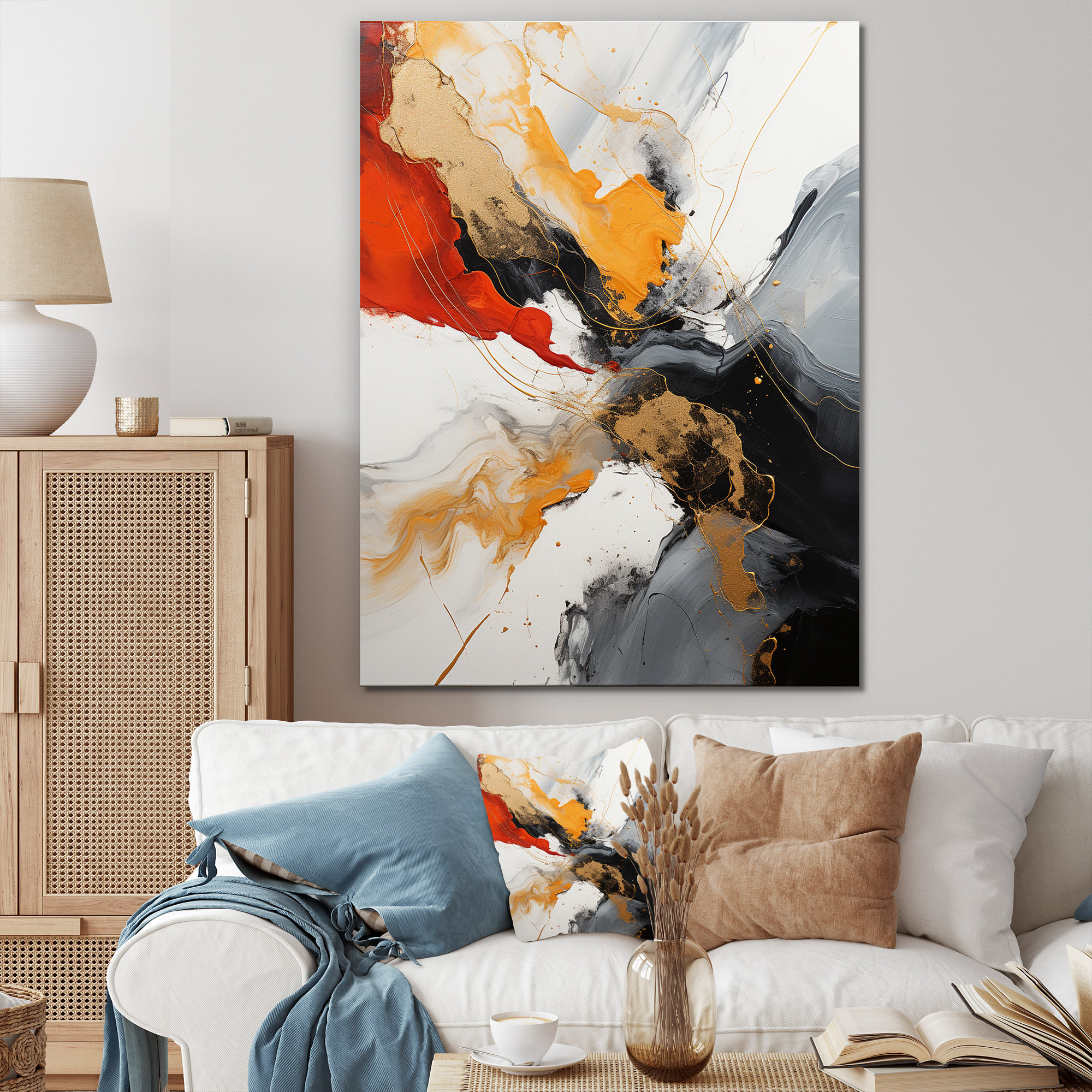 Wrought Studio™ Midnight Passion Abstract Wave Scarlet & Gold ...