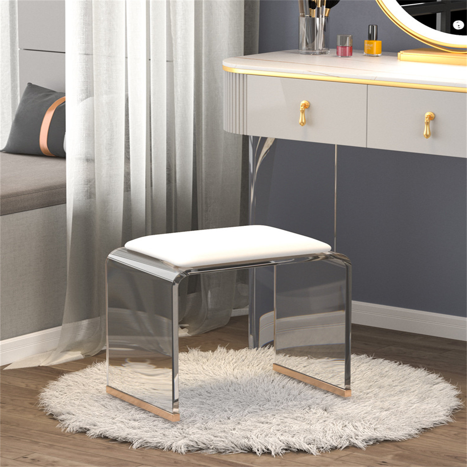 8UHNK™ Modern Acrylic Entryway Bench - Clear Minimalist Stool For Shoe ...