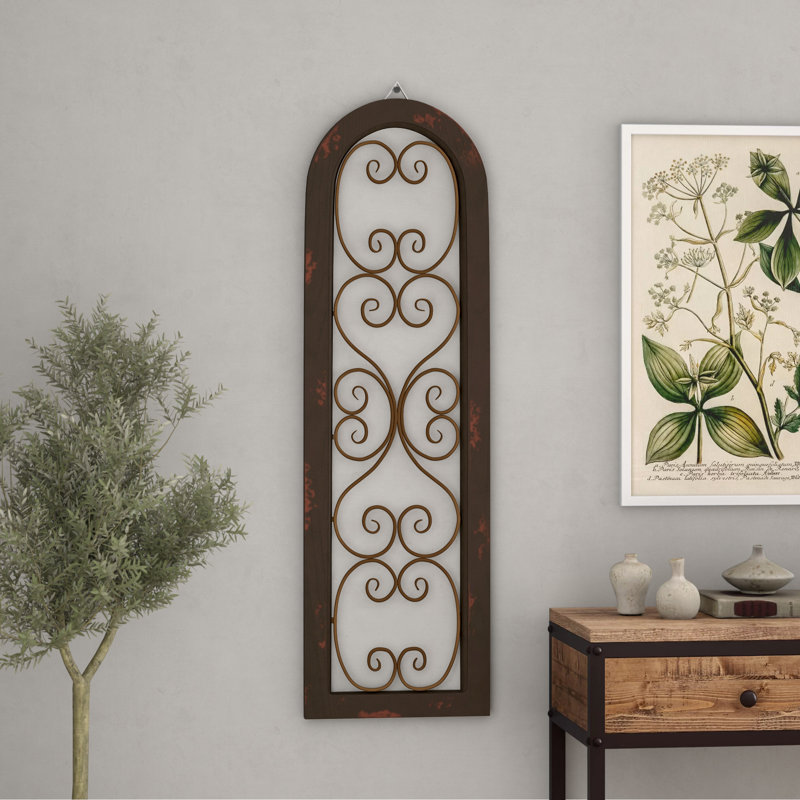 Ophelia & Co. Wood Arched Window Inspired Scroll Brown Wall Decor with ...