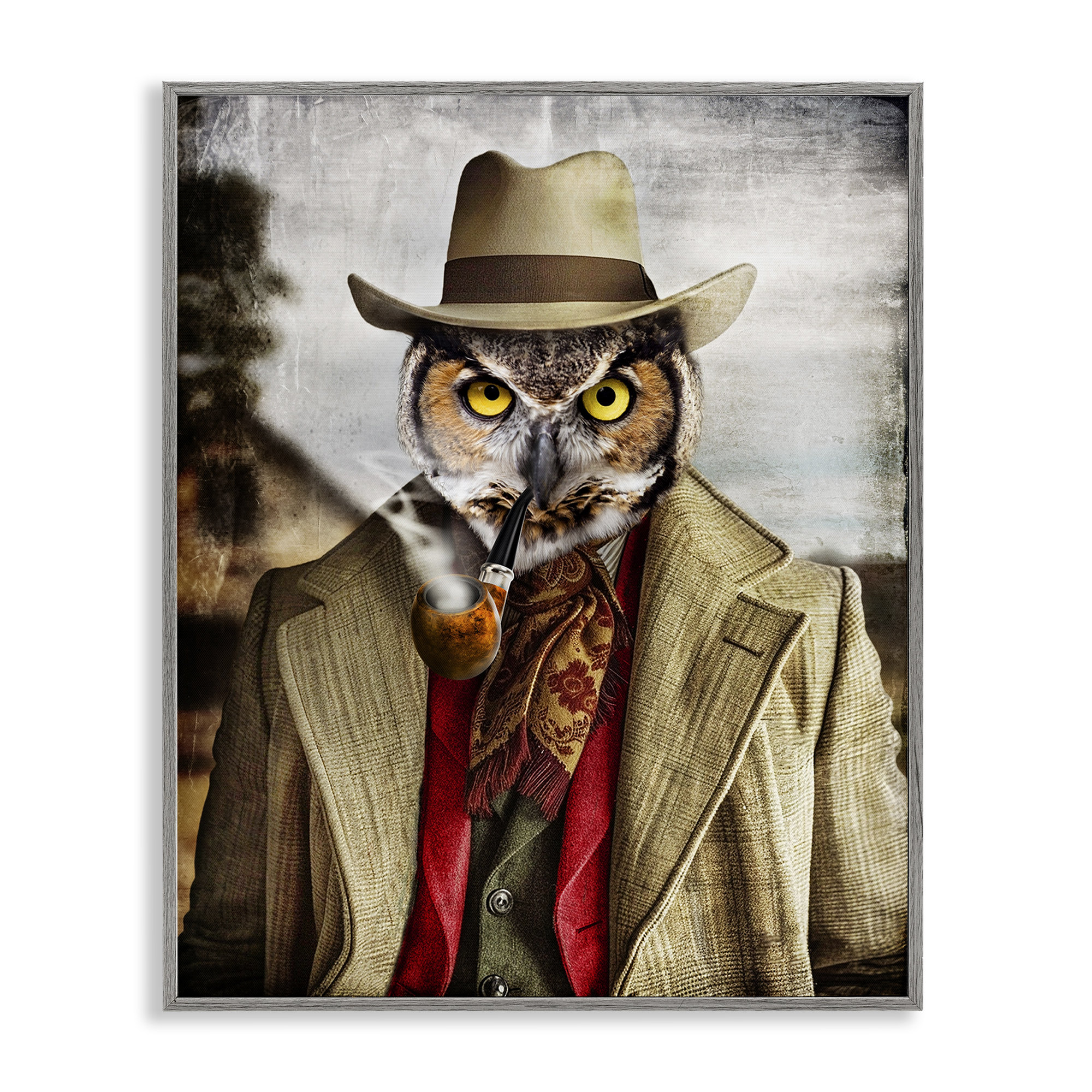 Stupell Industries Owl with Classic Pipe Giclee Art by Karen Burke ...