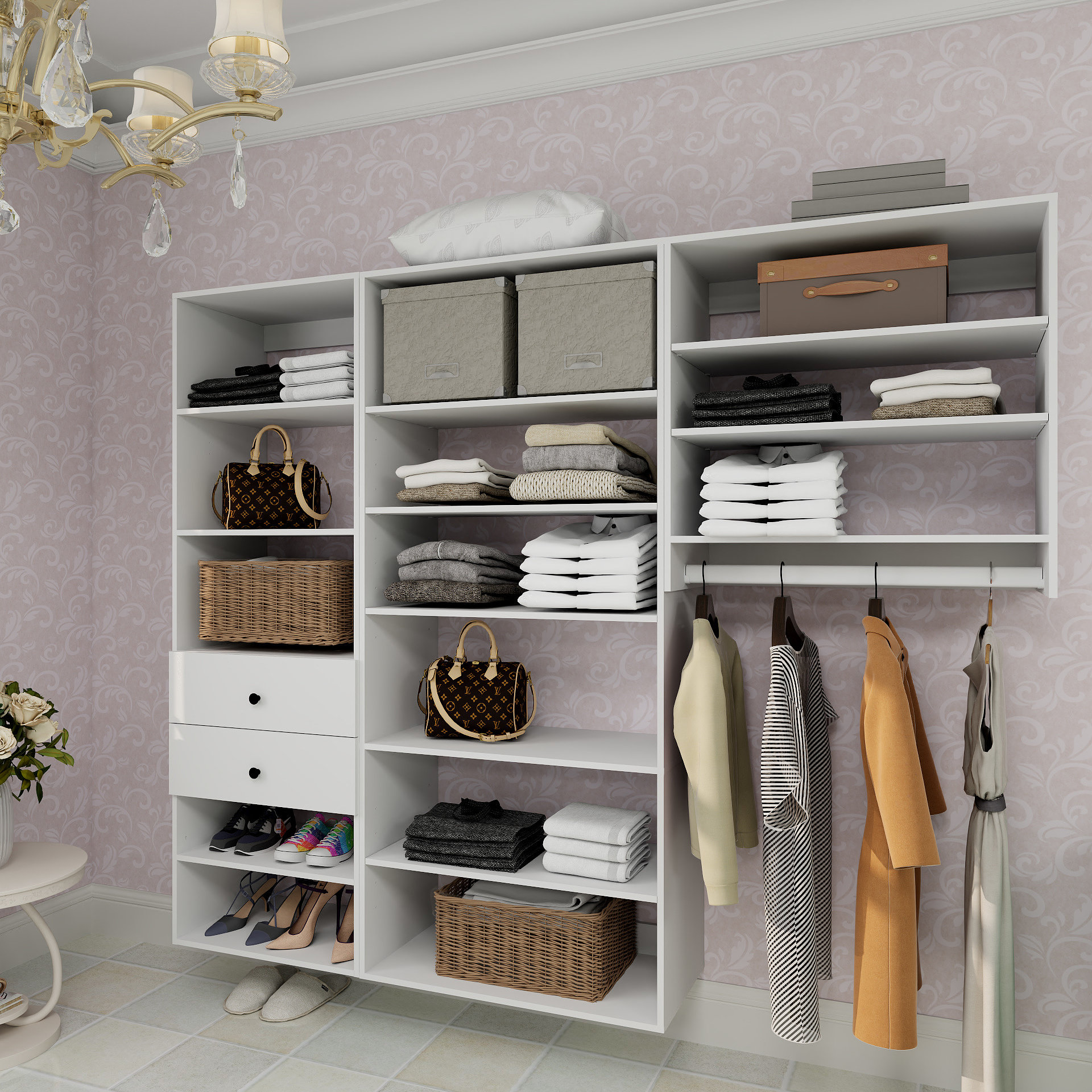 Latitude Run® White Closet Organizer System with 3 Modular Units ...
