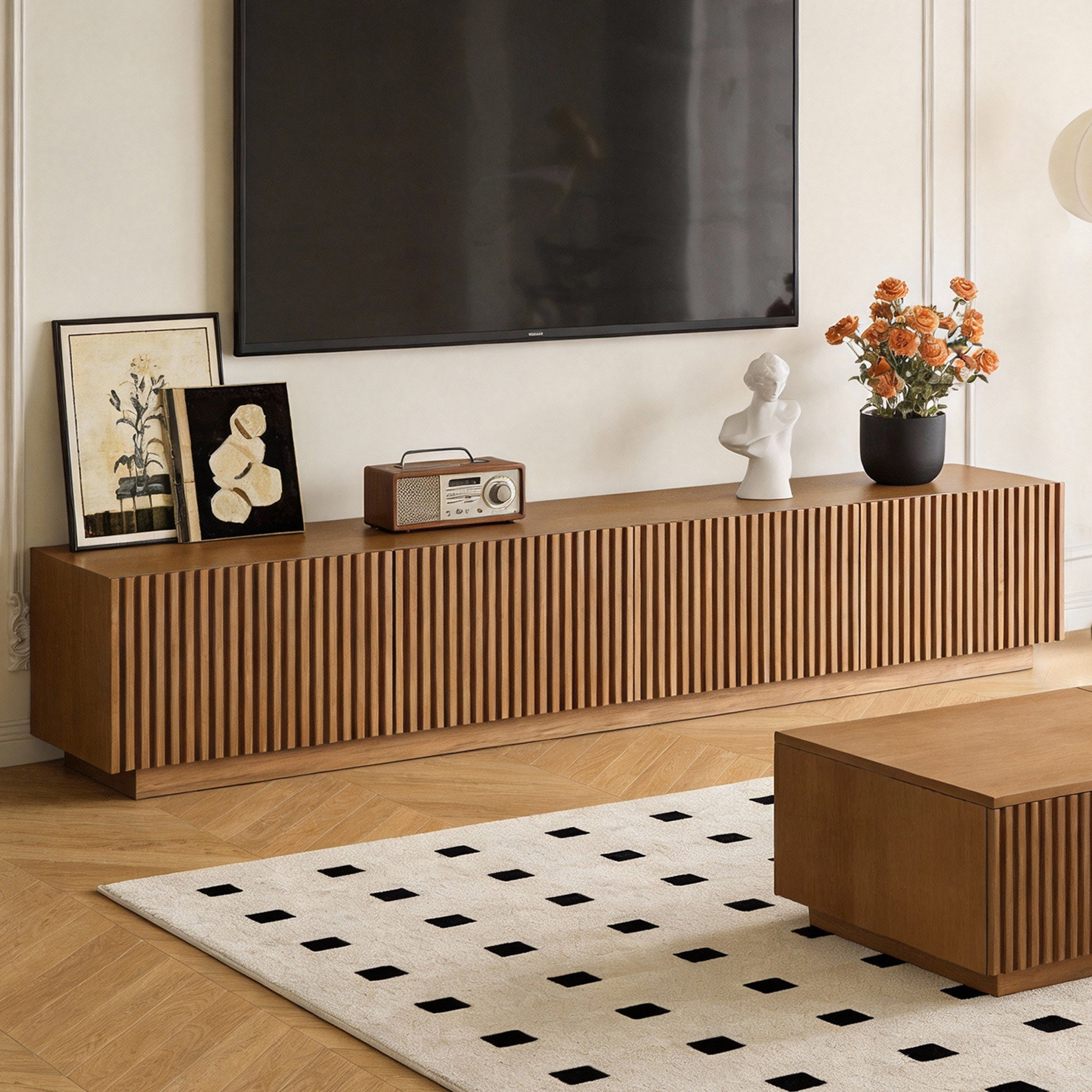 Union Rustic TV Media Unit with Cable Management, 220cm Wide in Walnut ...