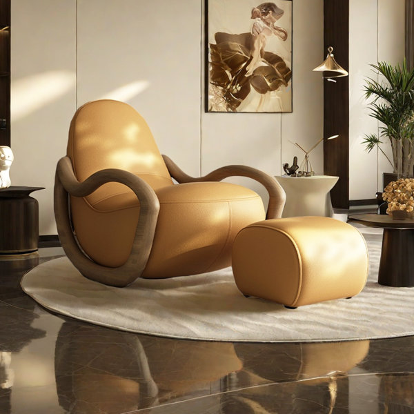 ChairVogue Curved Backrest Rocking Chair With Ottoman Solid Wood ...