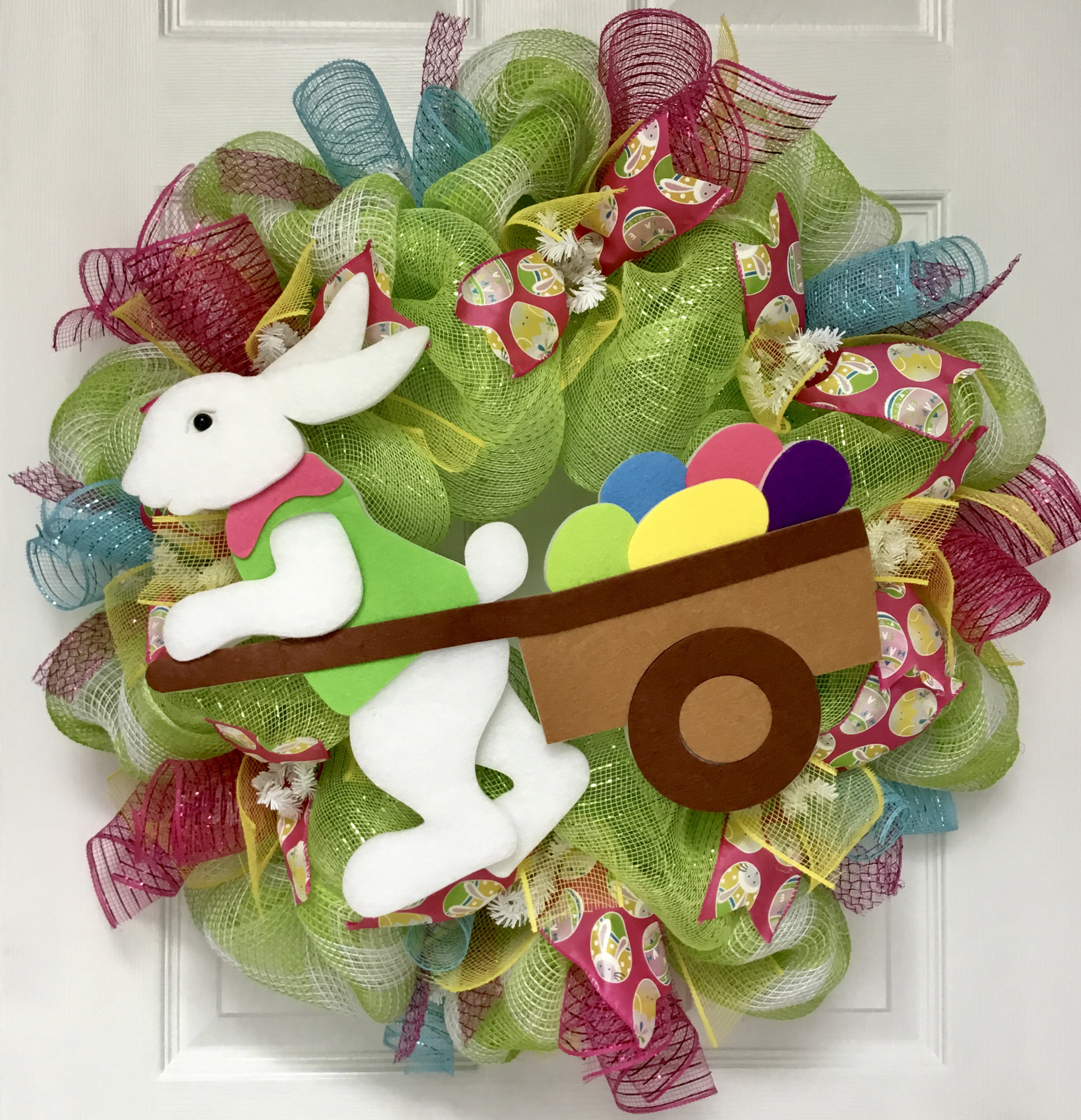 The Holiday Aisle® Easter Wreath With Bunny Wagon Filled With Eggs ...