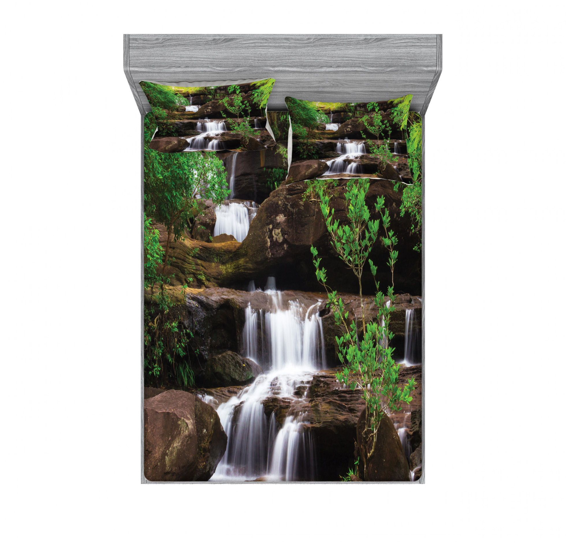 Ambesonne Little Waterfalls Flow On Rock Stairs Surrounded By Long ...