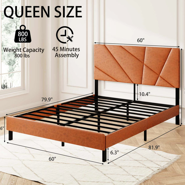 Ebern Designs Lit plateforme en métal brun antique, carré avec ...
