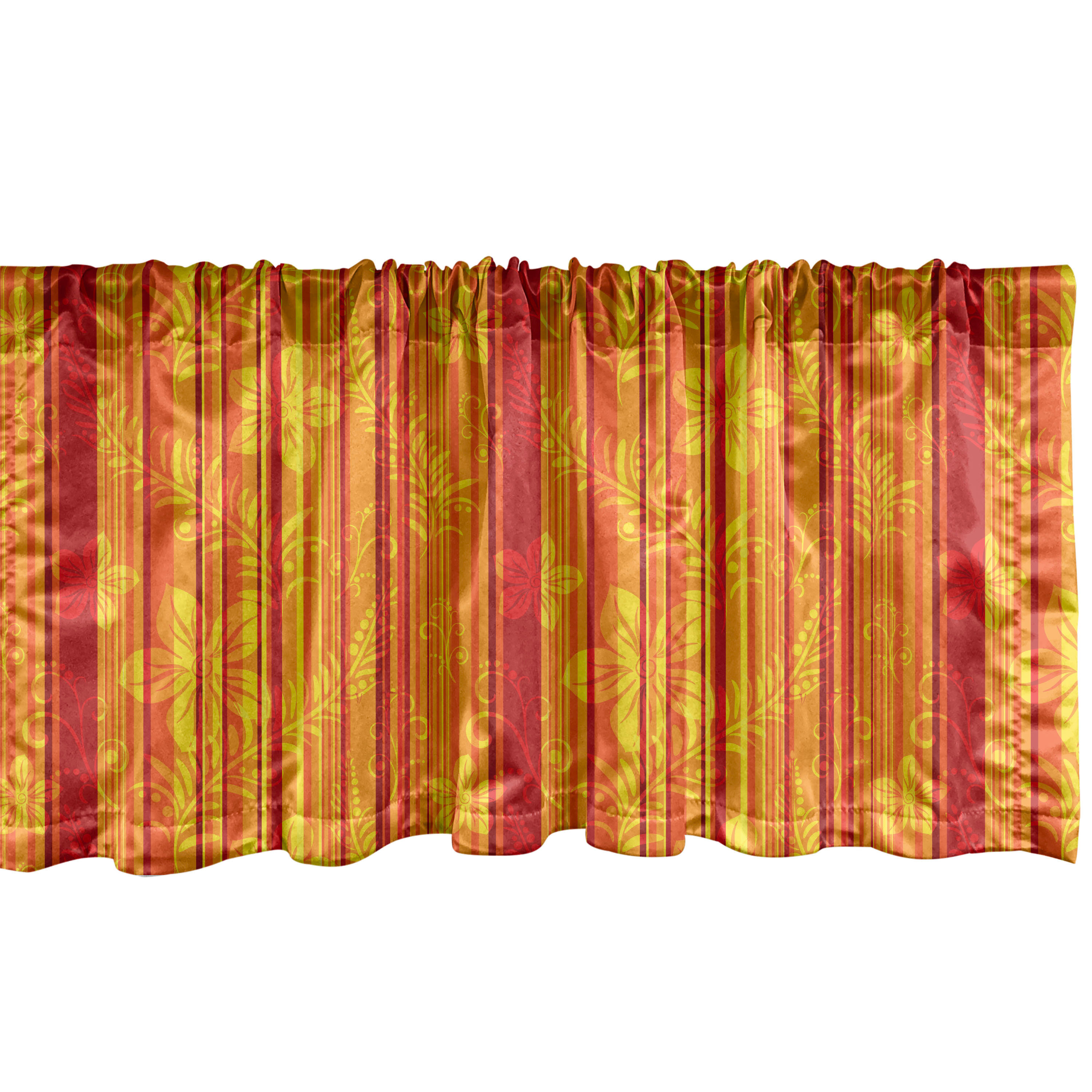 Ambesonne Orange Valance Pack of 2 Vertical Stripes Floral - Orange ...
