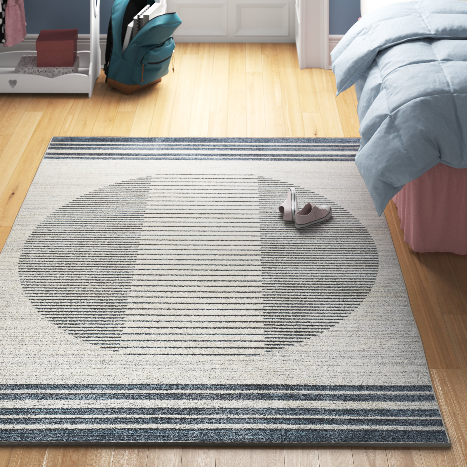 Wade Logan Audrae Machine Washable Geometric Ivory Blue Area Rug ...