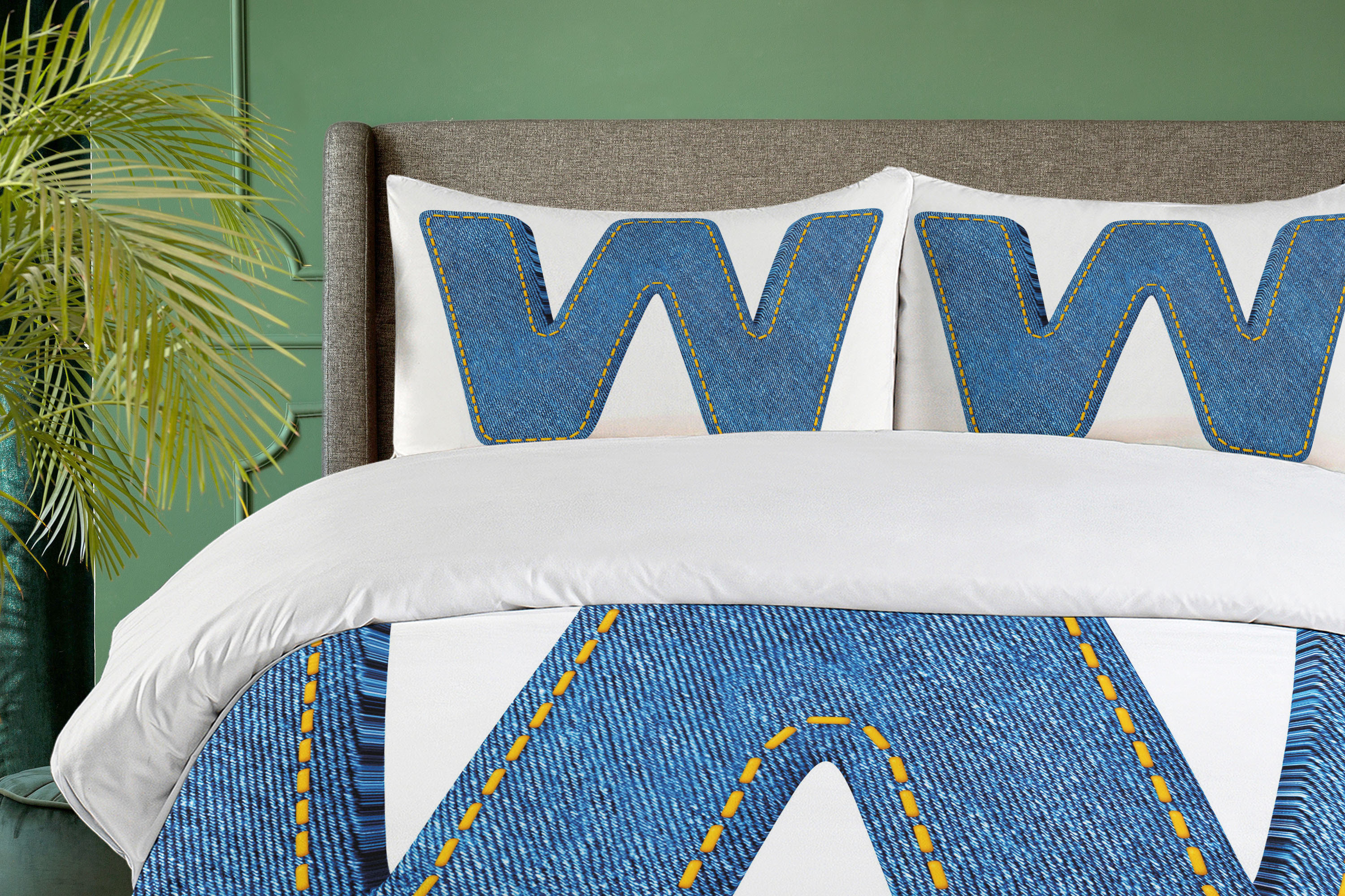 Ambesonne Letter W Duvet Cover Set, Symmetrical Sign W, Calking, Blue ...