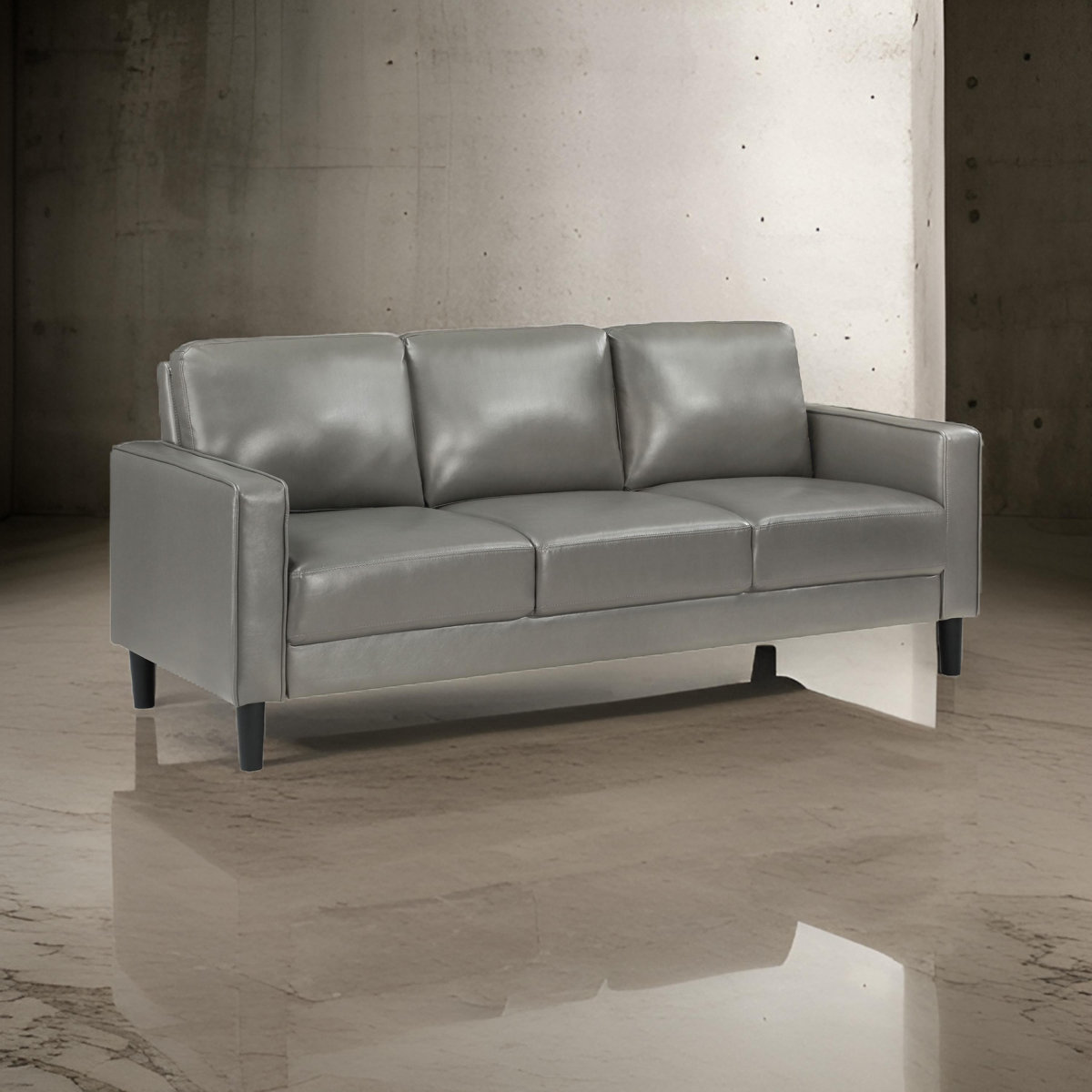 Benjara Rumi Sofa, Faux Leather, Modern Track Arms, Foam Cushions, 77 ...