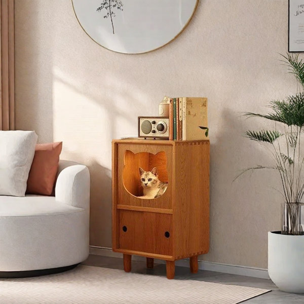 AWORET Solid Cherry Wood Cat House Side Table | Wayfair