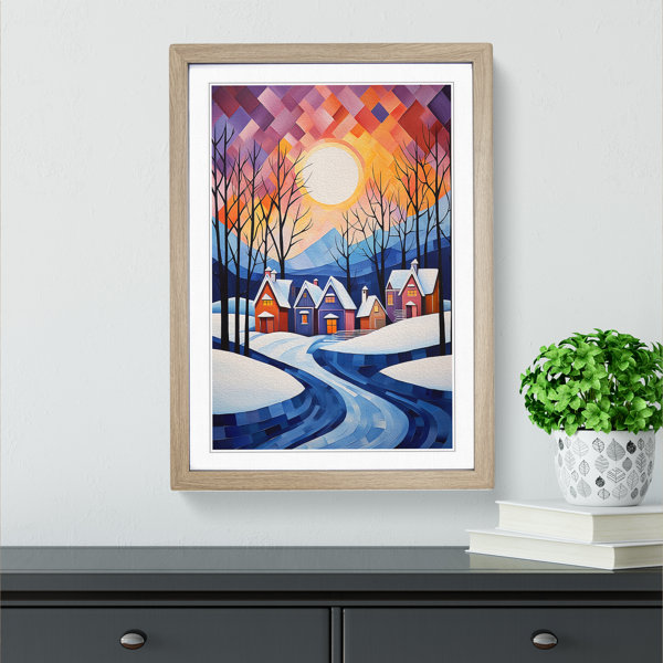 Alpen Home Winter Landscape Cubism No.3 - Single Picture Frame Print on ...