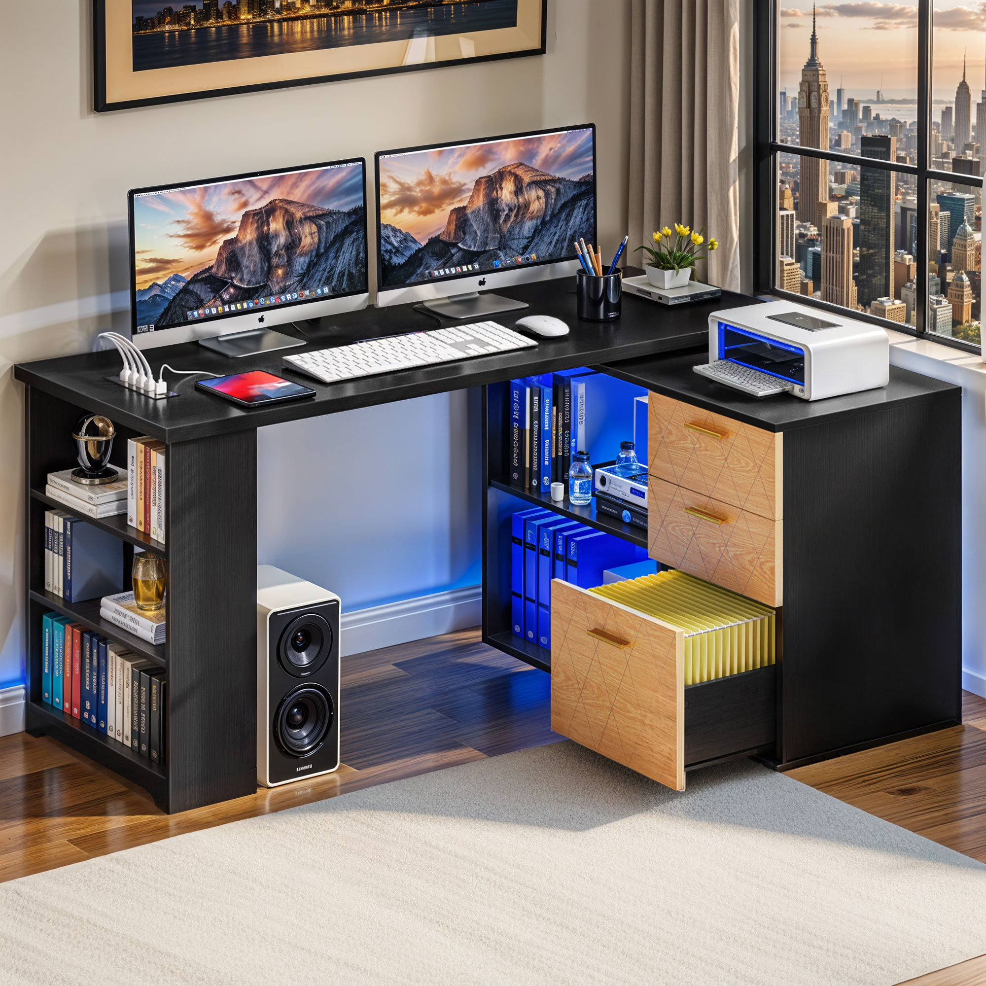 Wrought Studio™ Kroesen 59'' W L-Shaped Computer Desk | Wayfair