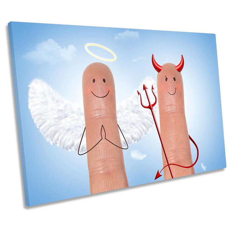 Happy Larry Angel Devil Funny Fingers Picture CANVAS WALL ART Print ...